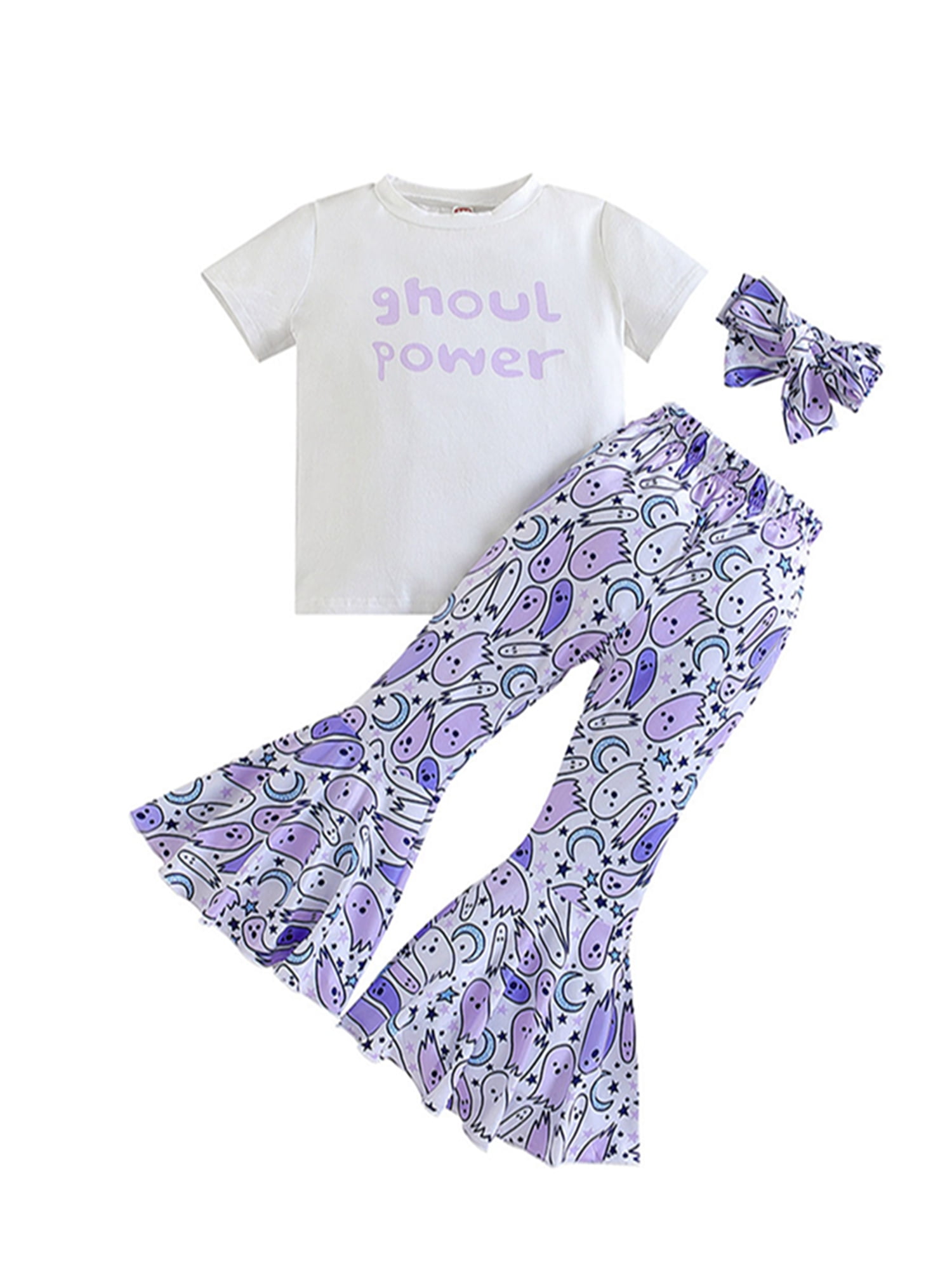 Canrulo Toddler Baby Girls Halloween Outfits Letter Print Short Sleeve T-Shirt and Ghost Print ...