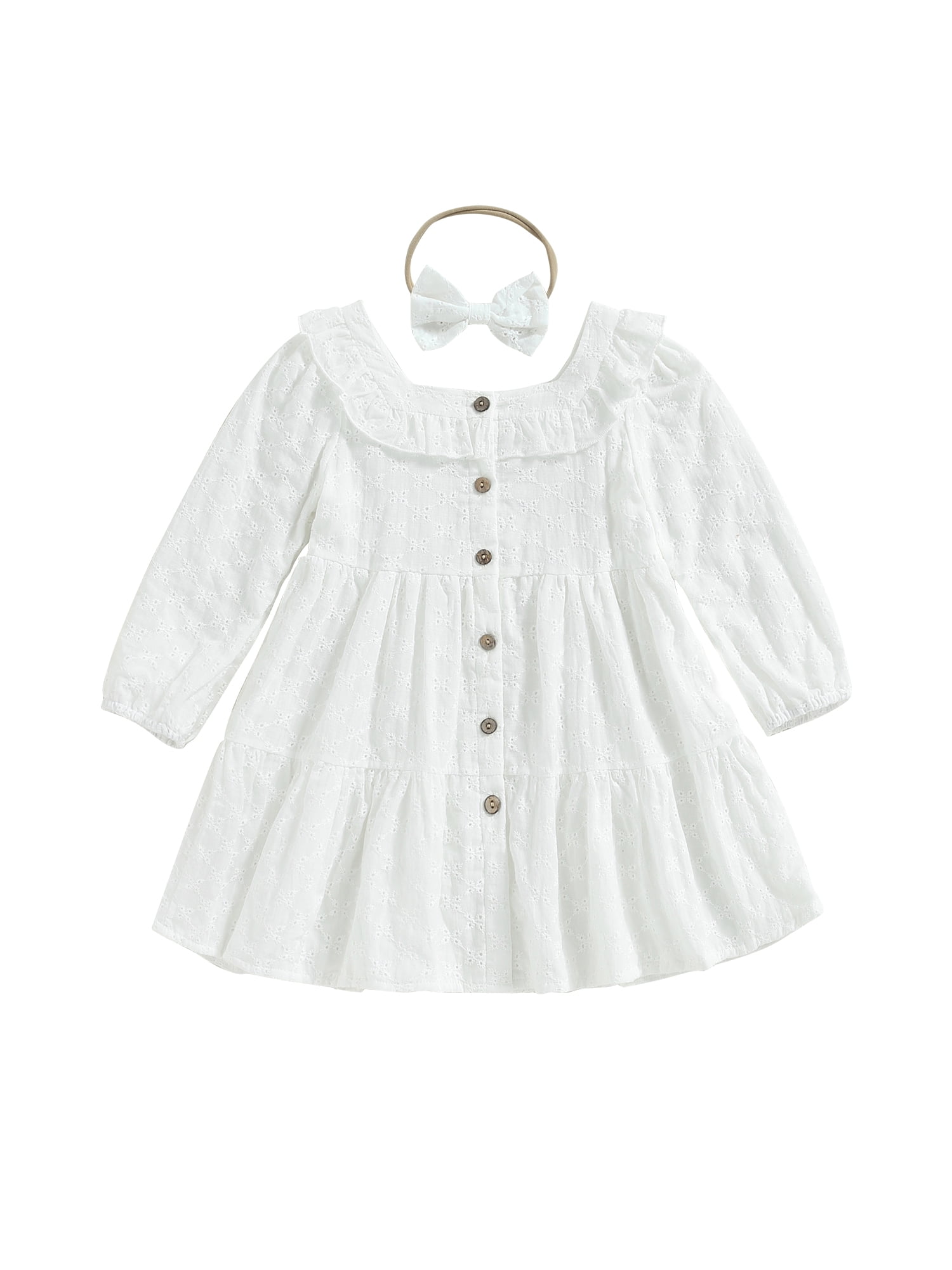 Canrulo Toddler Baby Girls Long Sleeve Doll Collar Button A-Line Dress ...