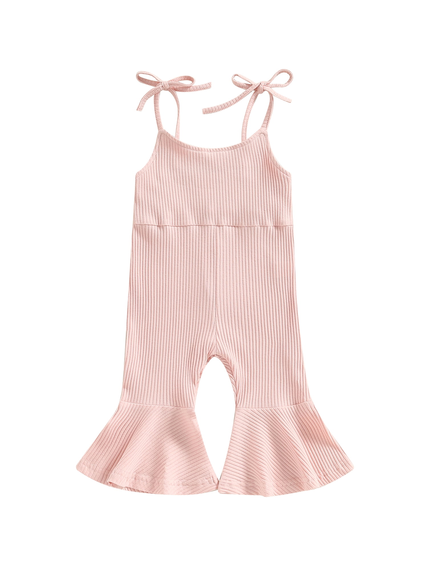 Canrulo Toddler Baby Girls Sleeveless Romper Knitted Tie Strap Ribbed ...