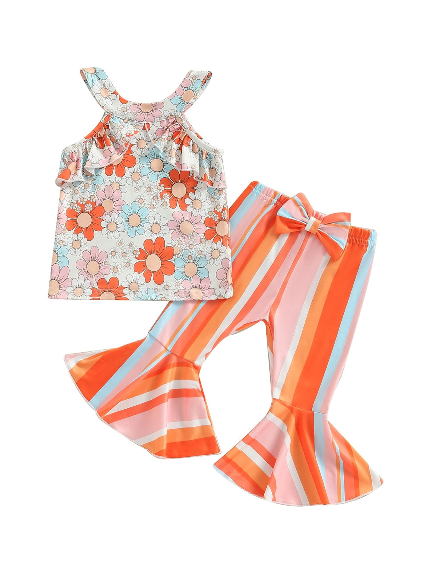 Canrulo Toddler Baby Girls Summer Clothes Ruffle Floral Print ...