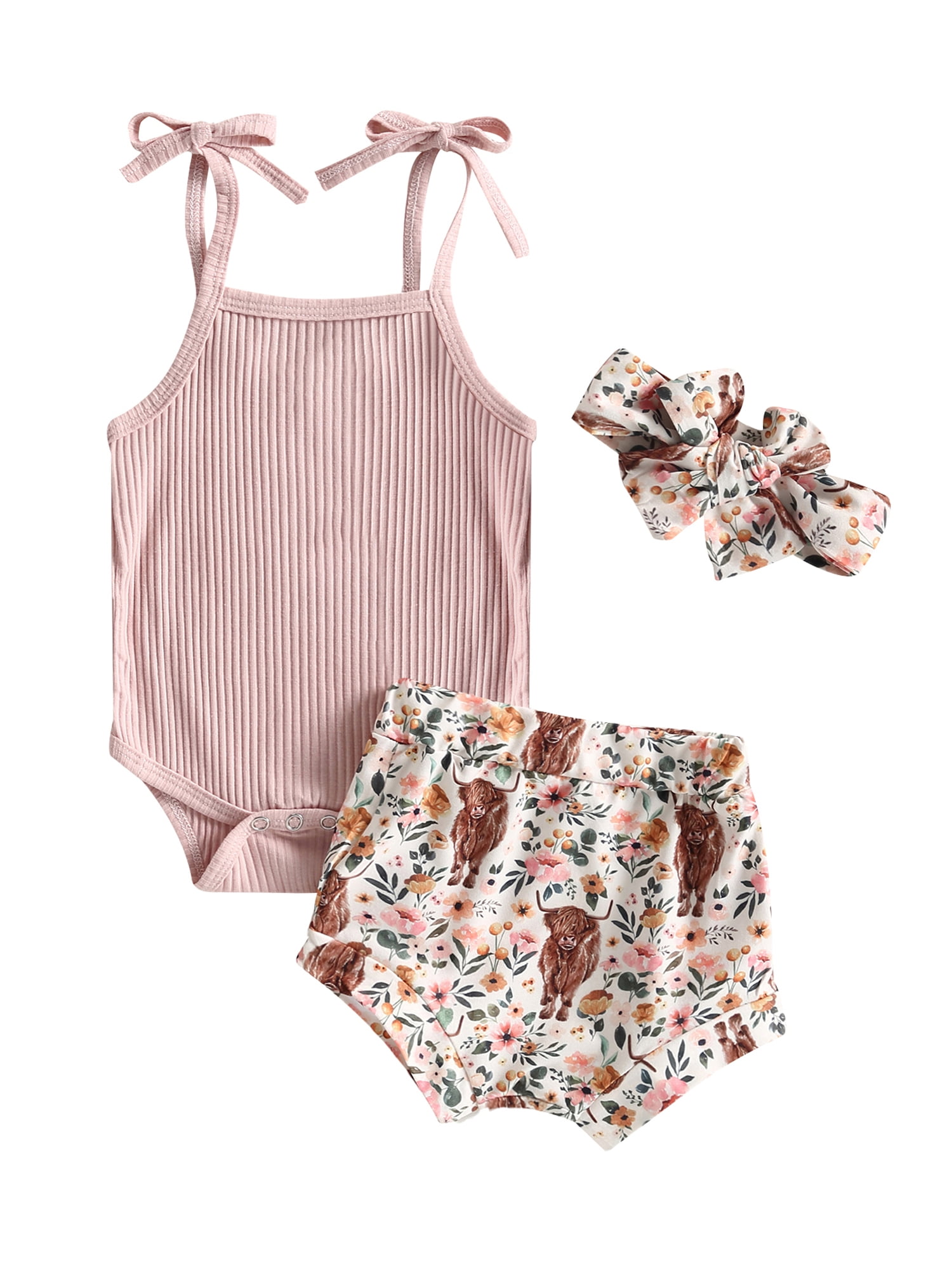 Canrulo Western Baby Girl Outfit Sleeveless Strap Ribbed Romper Top Cow ...