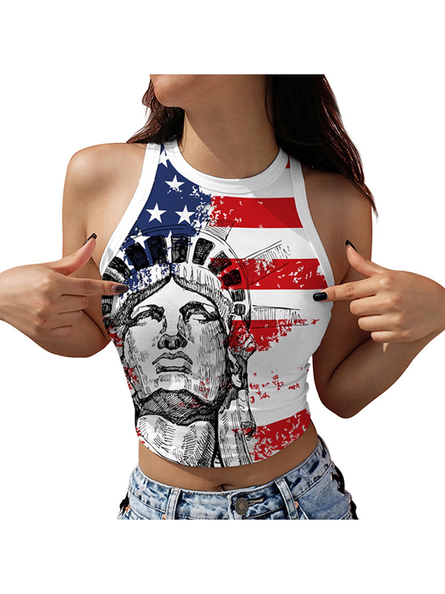 Canrulo Women American Flag Crop Tank Top USA 4th of July Stars and ...