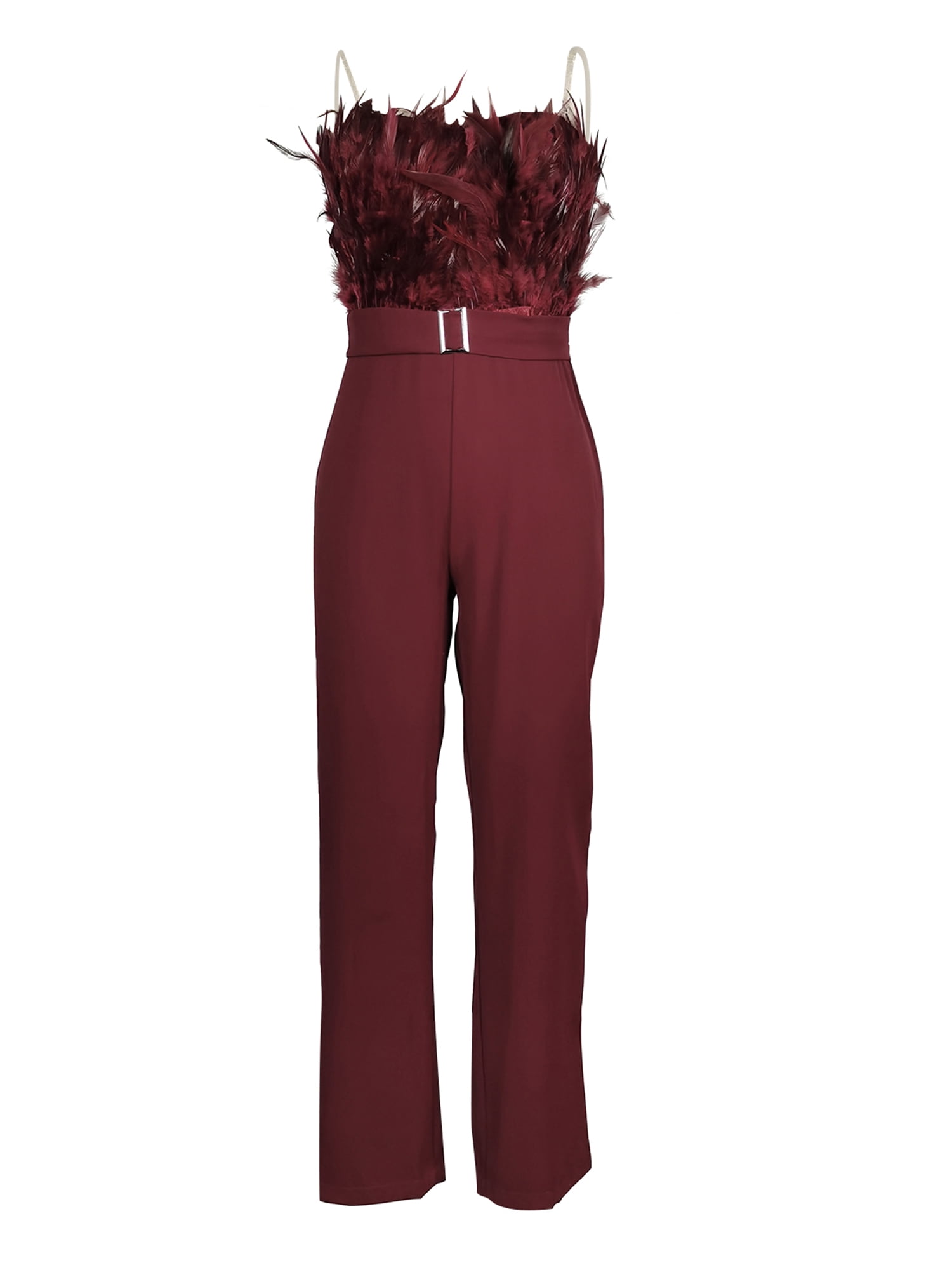 Canrulo Women Elegant Feather Tube Top Off Shoulder Belted Wide Leg ...