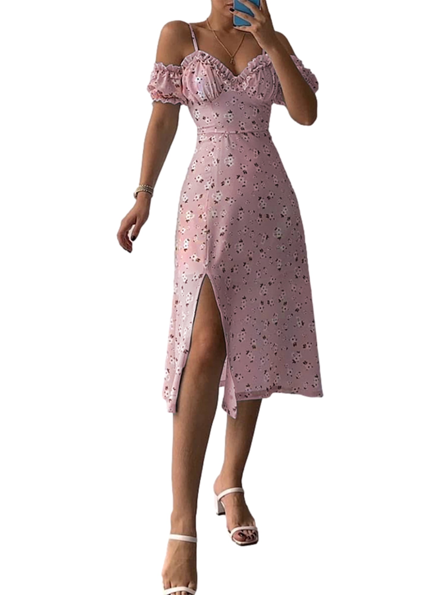 Canrulo Women Summer Dress Boho Floral Off Shoulder Short Sleeve ...