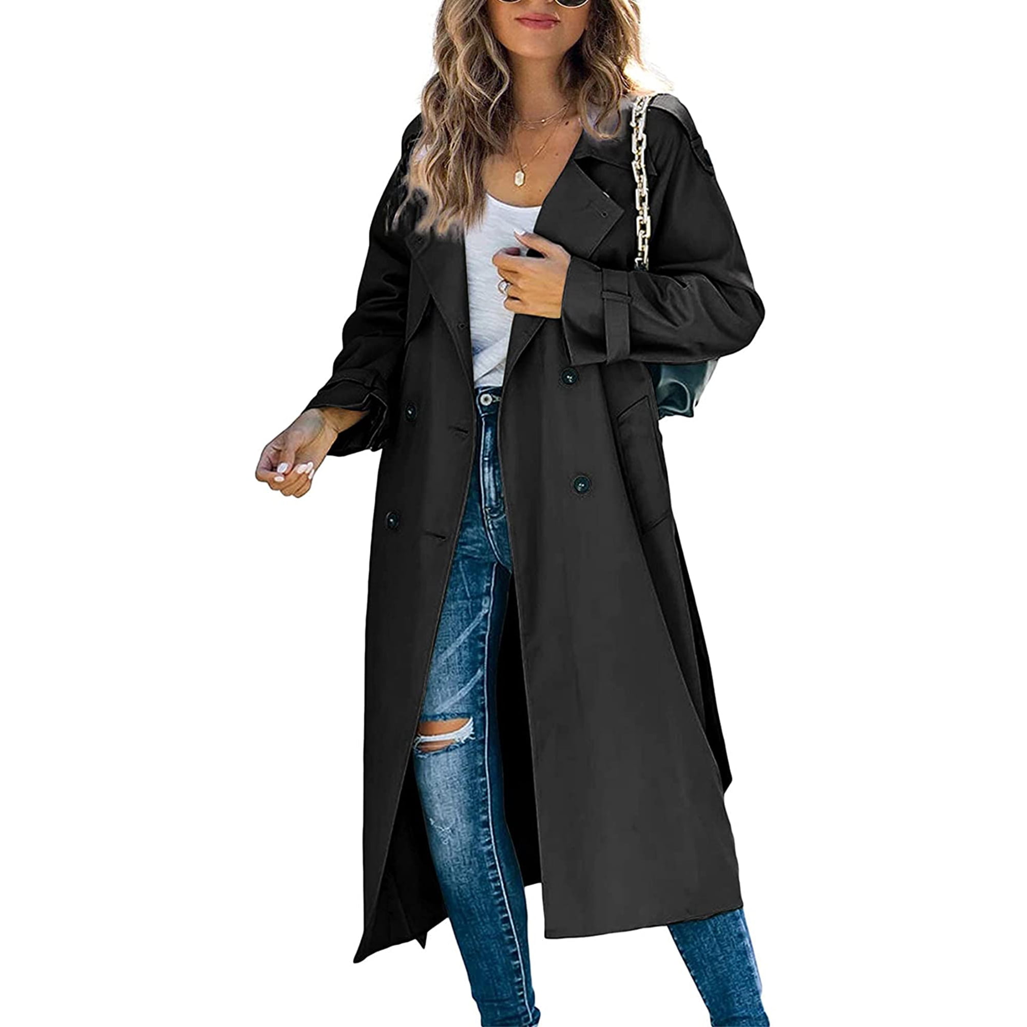 Canrulo Women's Long Waterproof Double-Breasted Trench Coat, Classic ...