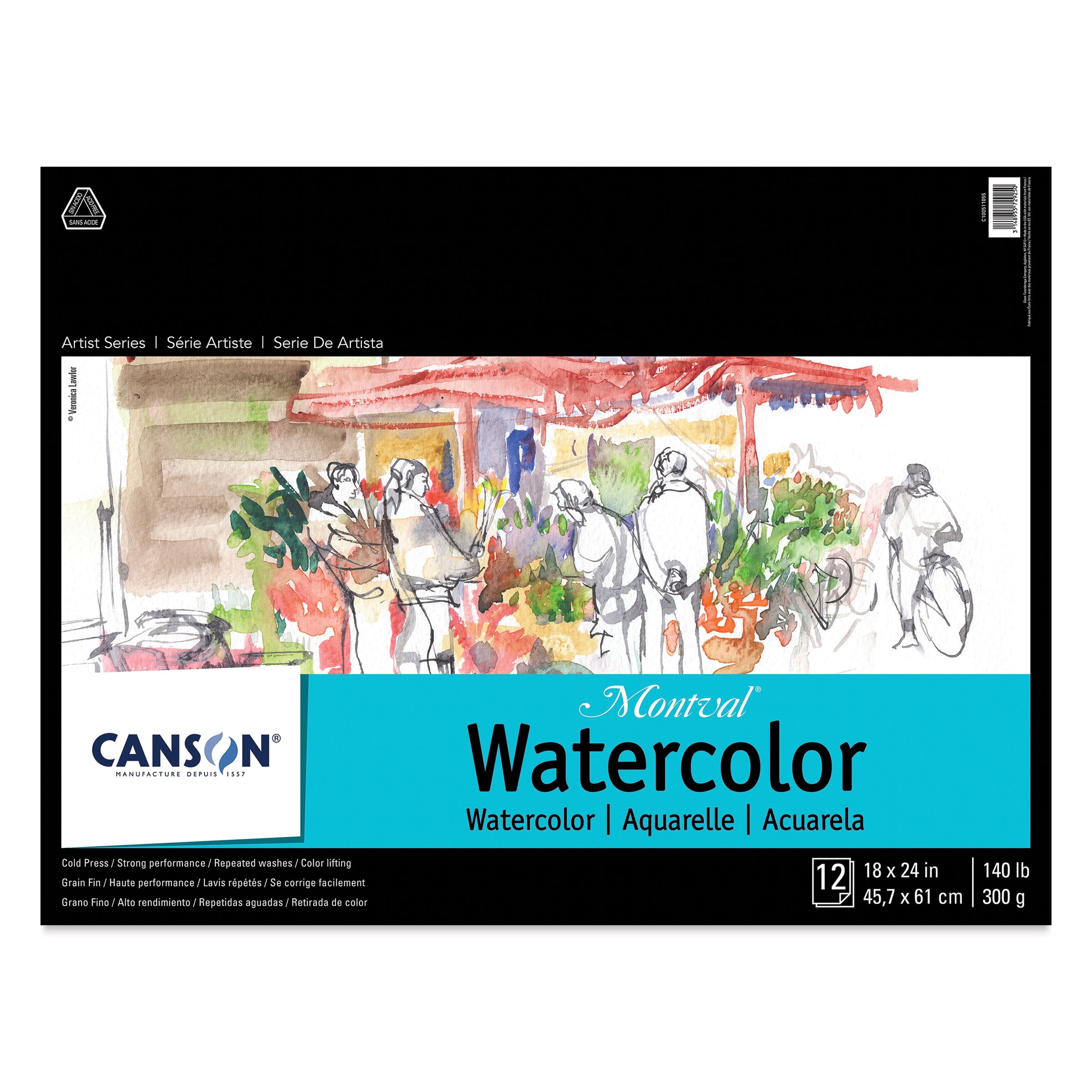 Canson Montval Watercolor Pad - 18" x 24", Tape Bound, 12 Sheets ...