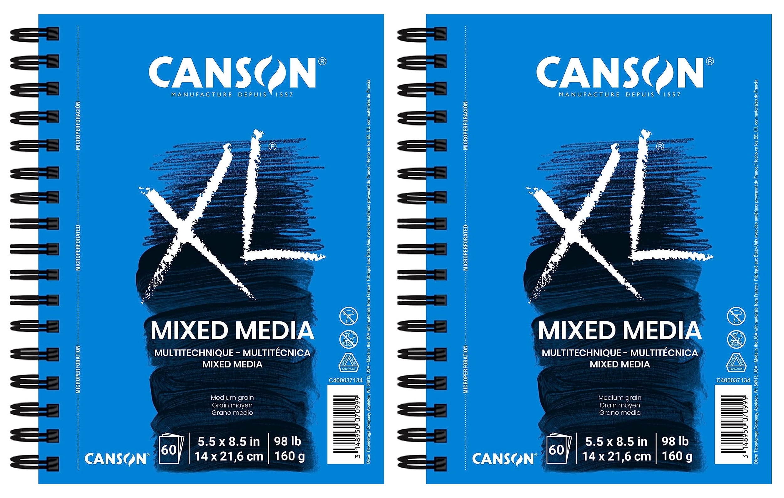 Canson 2-PACK - Canson XL Mix Media Sketch Pad, Heavyweight, 5.5 x 8.5 Drawing Paper Spiral ...