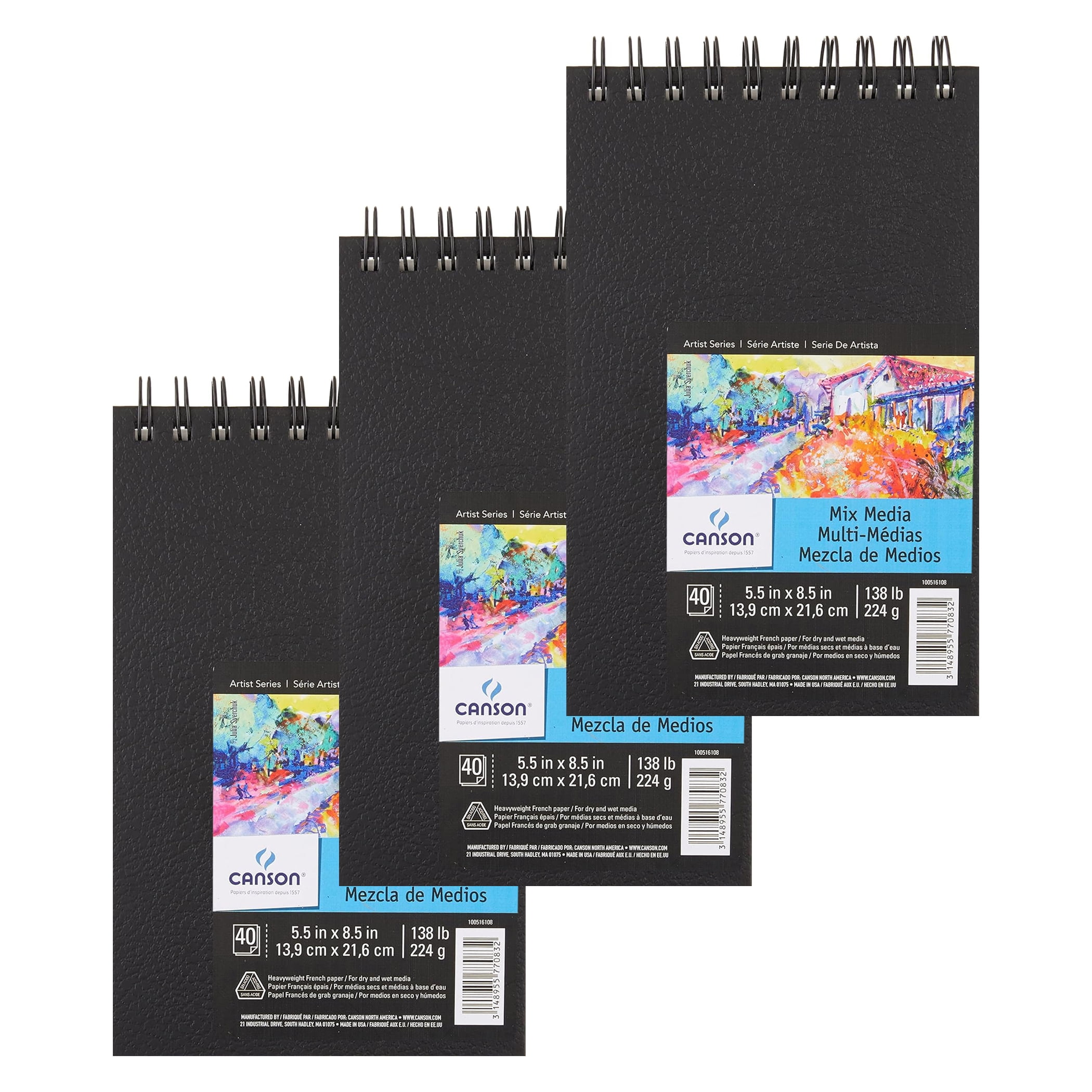 Canson Artist Series Mixed Media Art Book, Black Cover, Side Wire ...