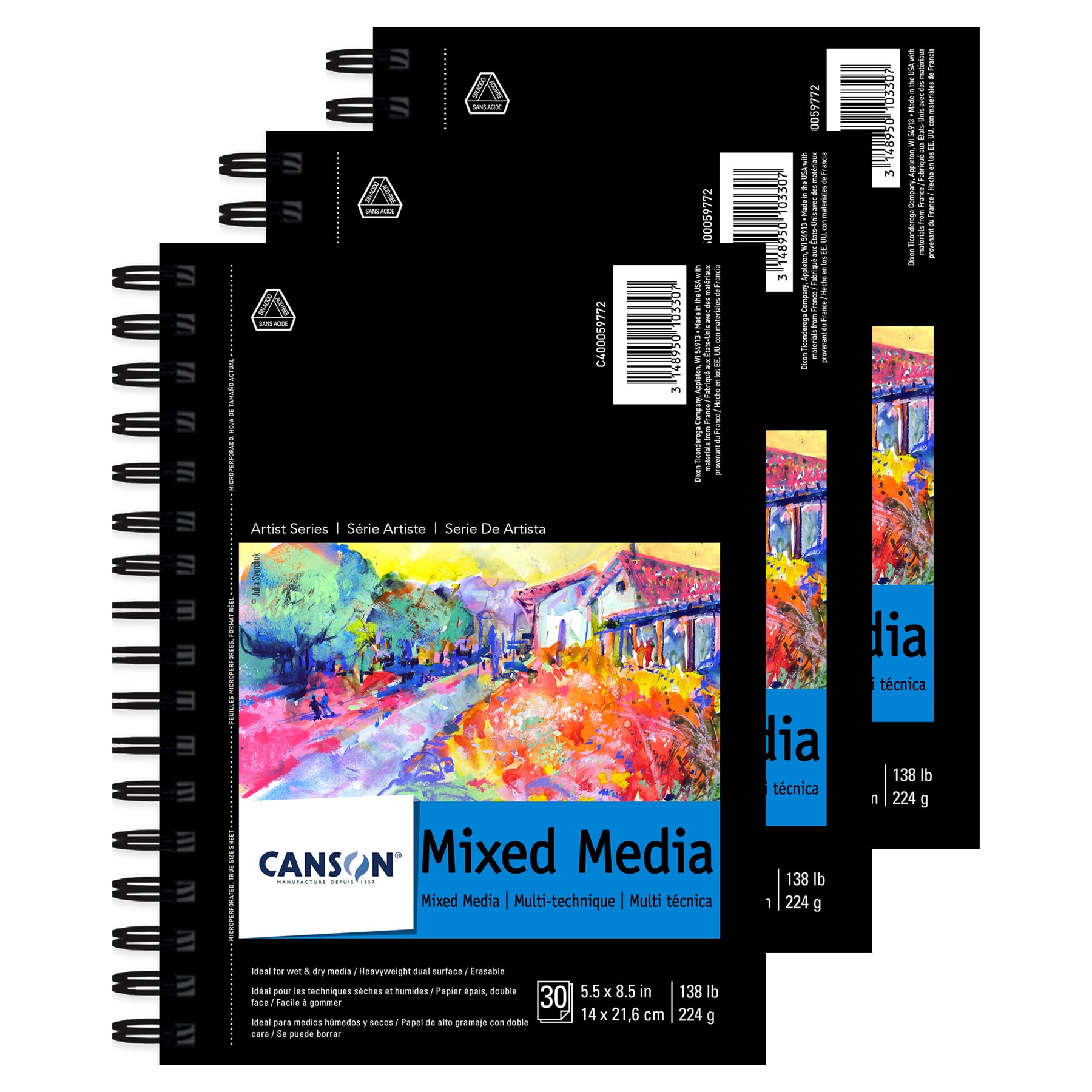 Canson Artist Series Mixed Media Pad, Side Wire Binding, 30 Sheet, 5 ...