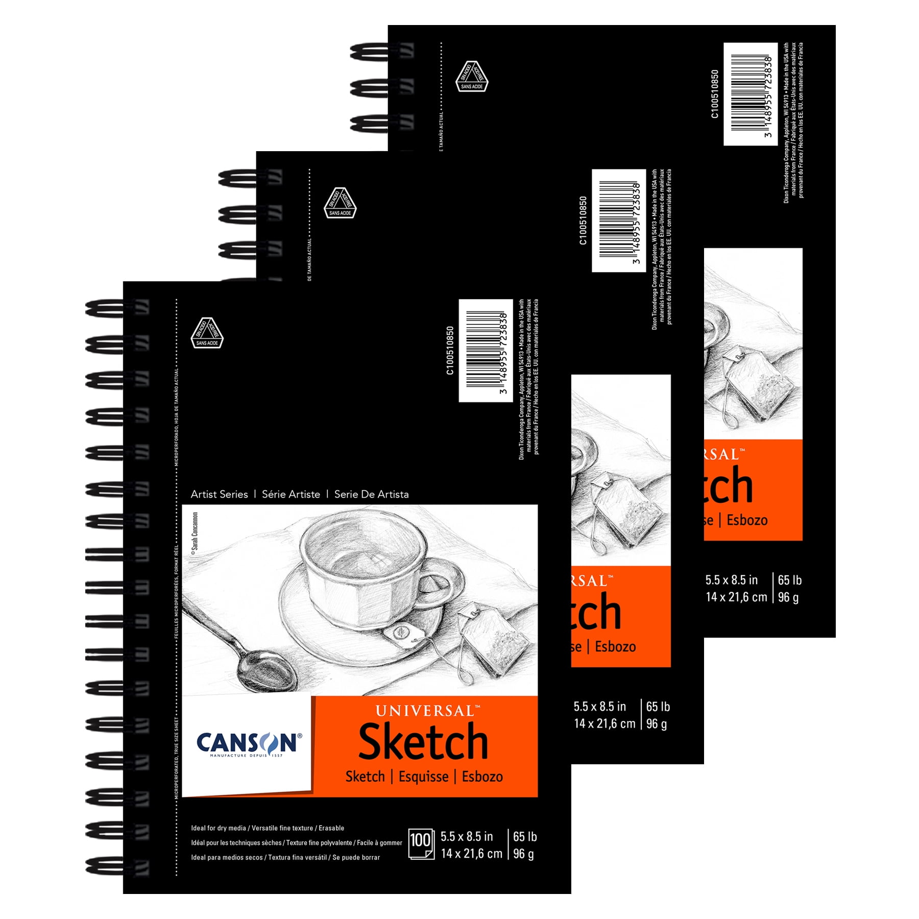 Canson Artist Series Universal Sketch Pad, Side Wire Binding, 100 Sheet ...