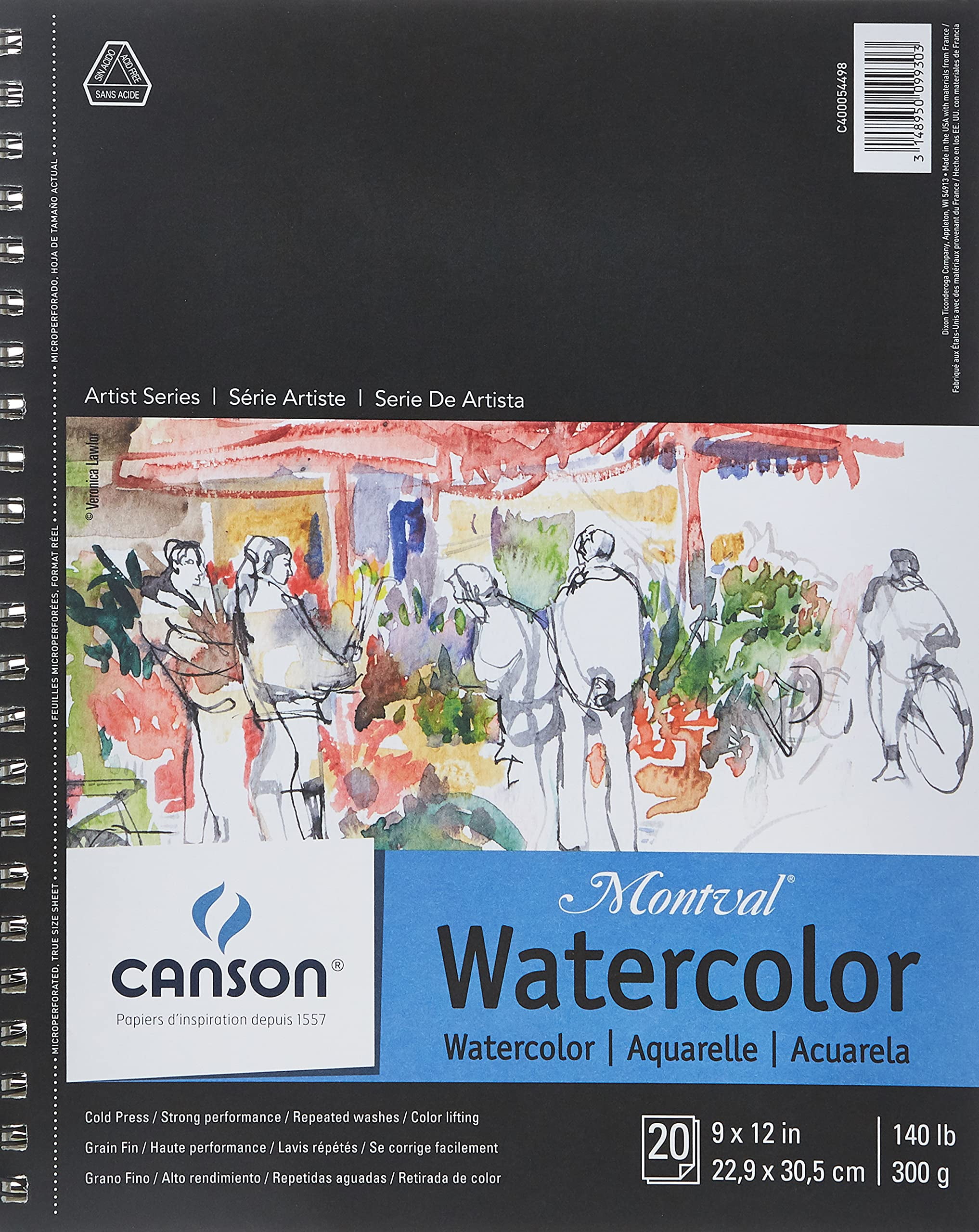 Canson Artist Series Watercolor Paper, Wirebound Pad, 9x20 inches, 20 ...