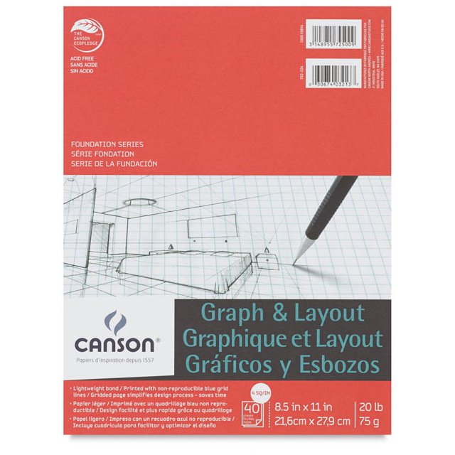 Canson Foundation Graph Pad - 8-1/2" x 11", 4" x 4" Grid, 40 Sheets ...