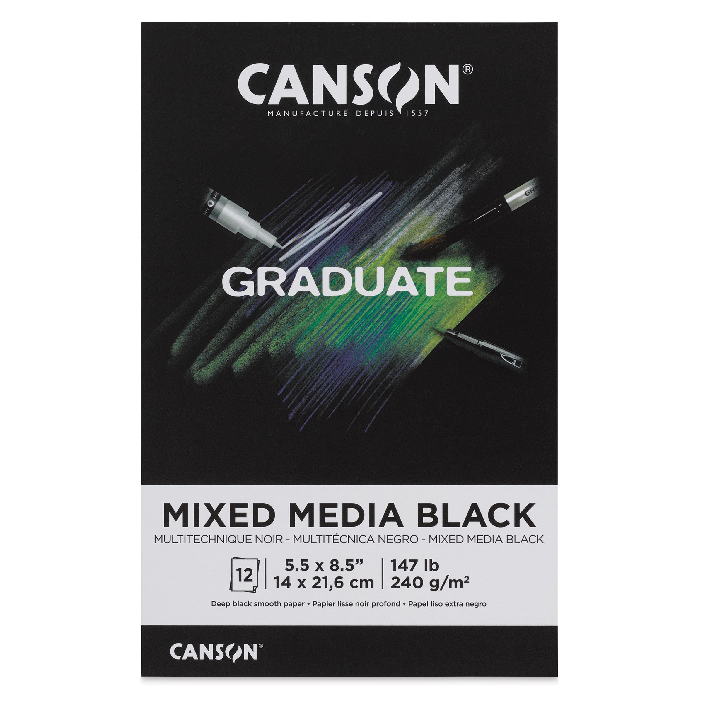 Canson Graduate Black Mixed Media Pad - 5-1/2" x 8-1/2", 12 Sheets ...