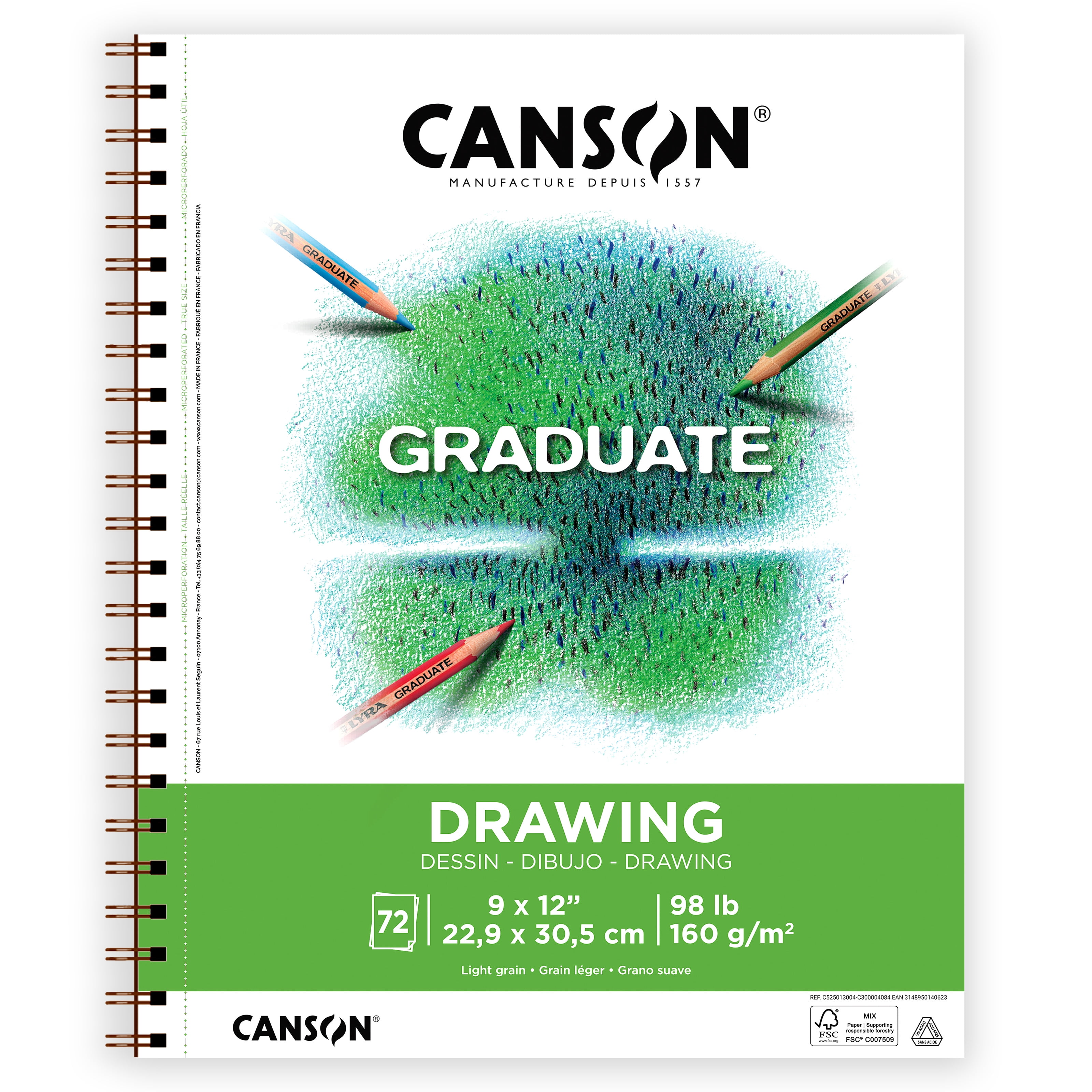 Canson Graduate Drawing Paper Jumbo Pad, 98lb/160gsm, 72 Sheets, White ...