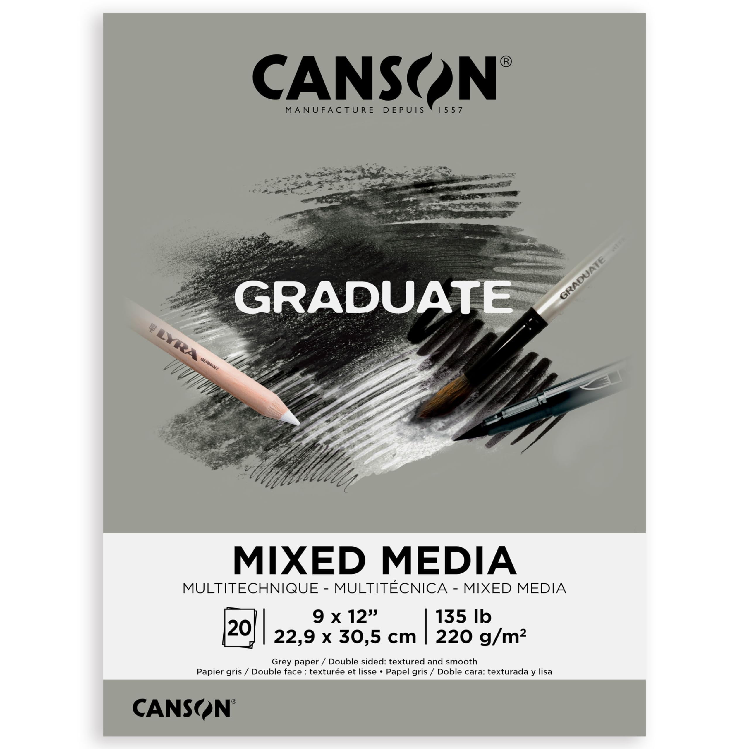 Canson Graduate GreyTRDN Toned Mixed Media Pad, Foldover, 9x12 inch, 20 ...