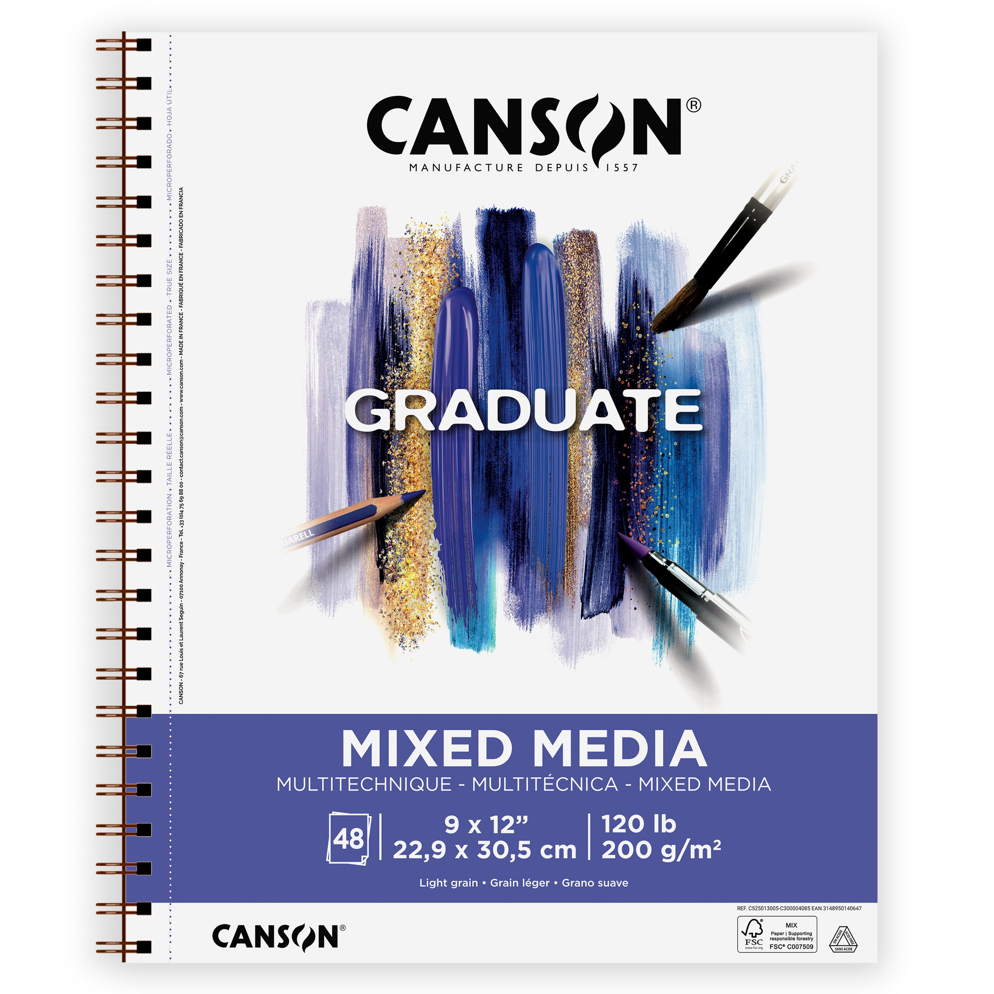 Canson Graduate Mixed Media Paper Jumbo Pad, Midweight 120lb/200gsm ...