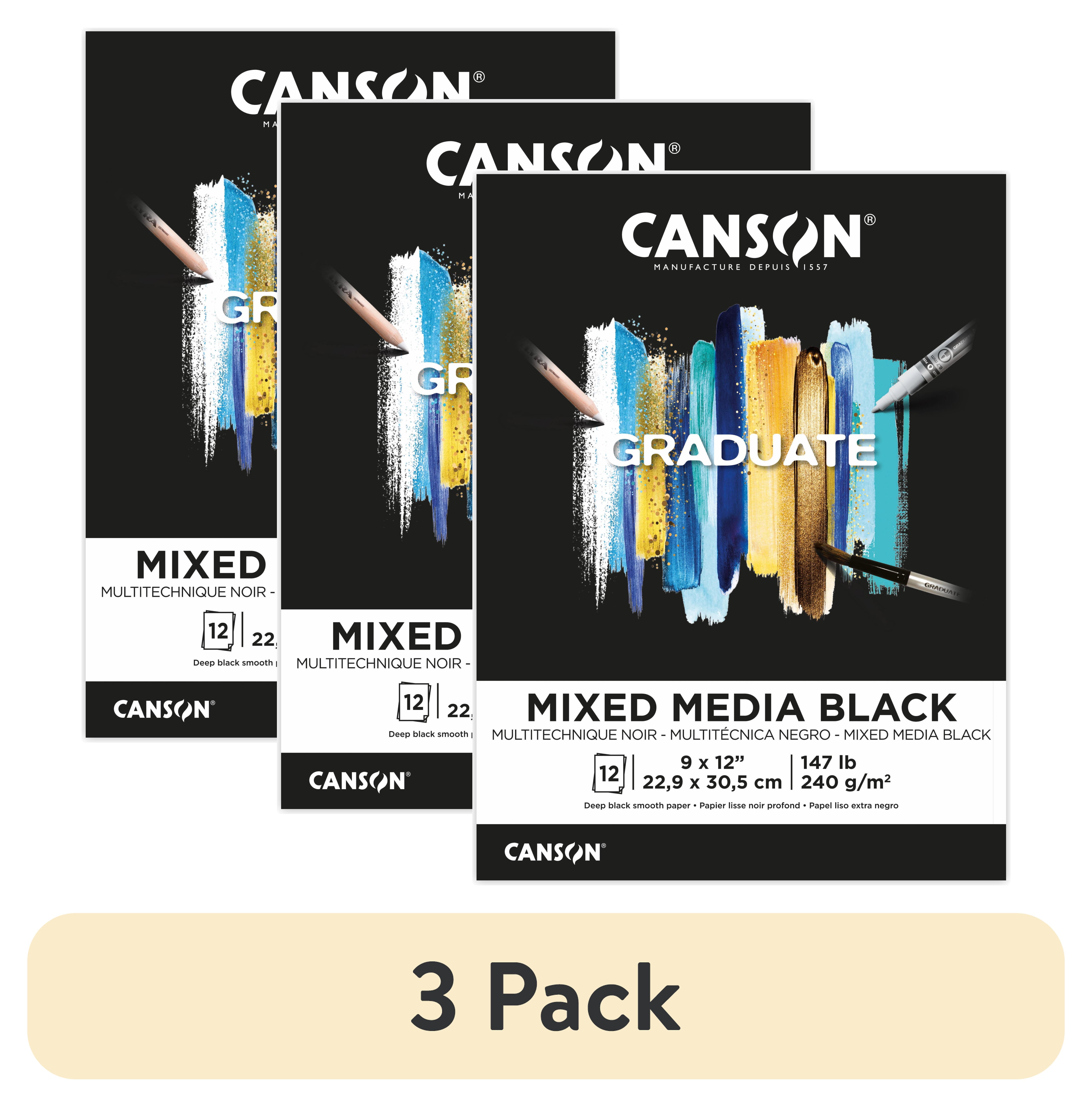(3 pack) Canson Graduate Mixed Media Paper Pad, Black, Foldover Binding ...