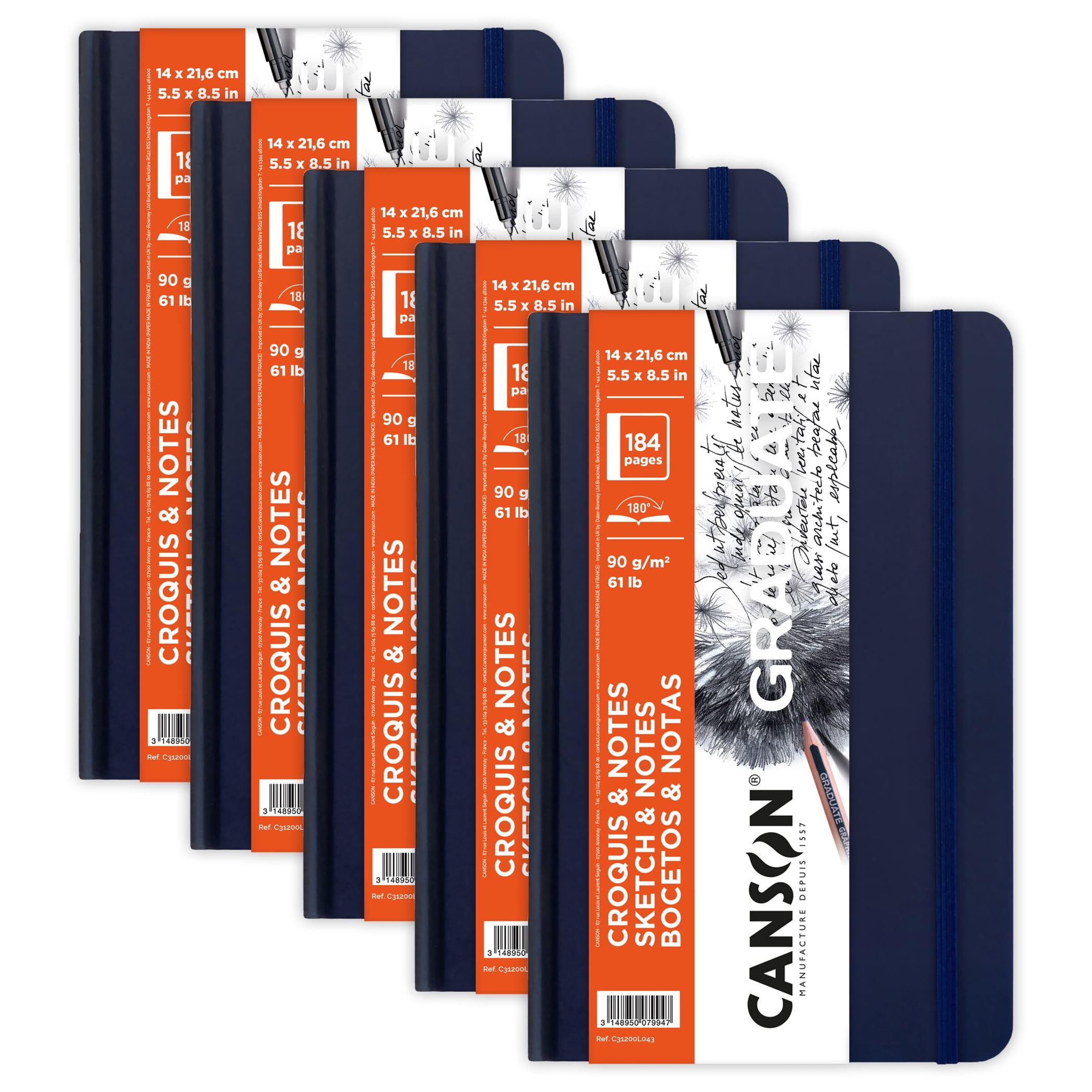 Canson Graduate Sketch & Notes Art Book, Dark Blue, Hard Cover Binding ...