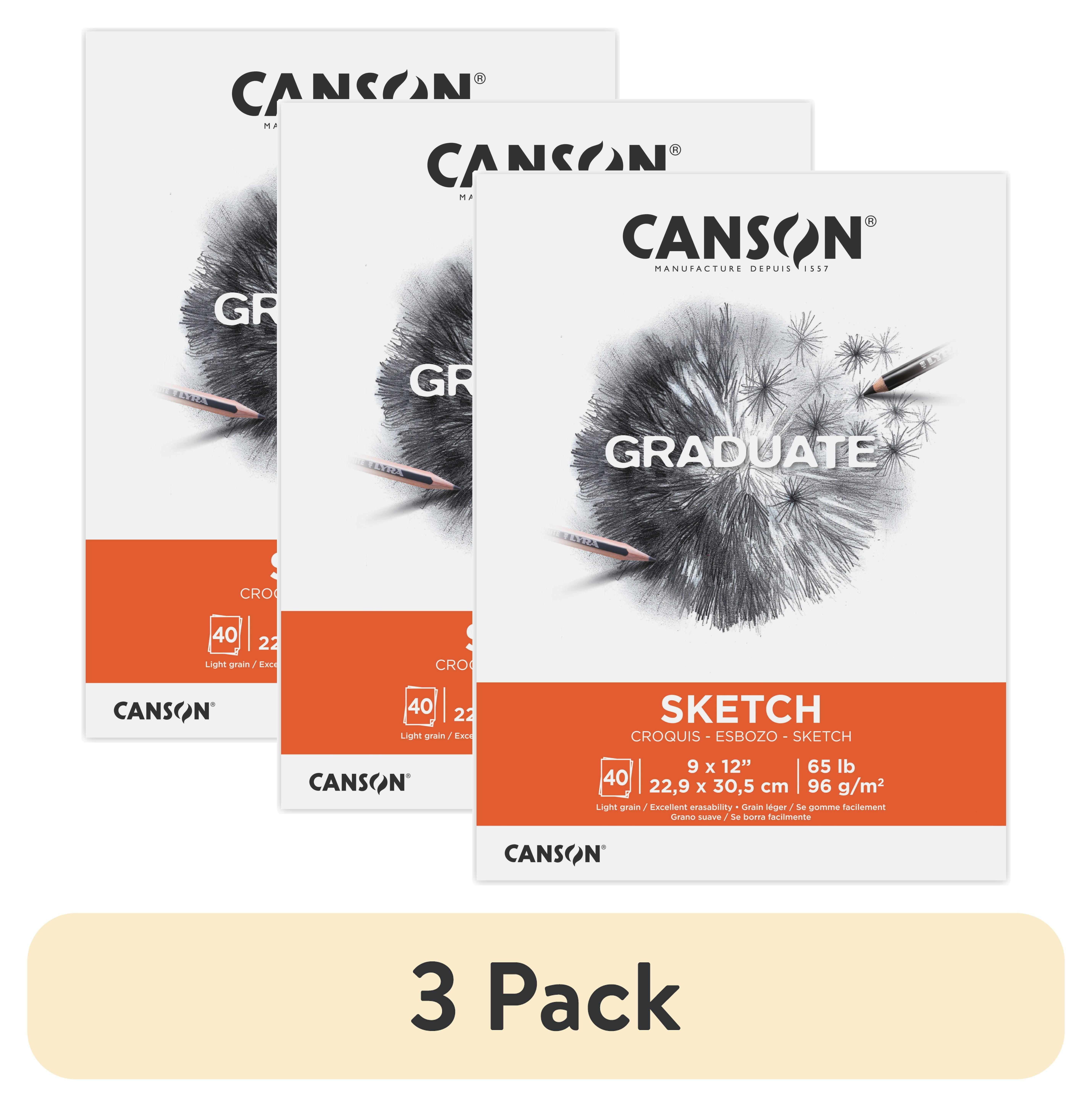(3 pack) Canson Graduate Sketch Paper Pad, Foldover Binding, (65lb/96g ...