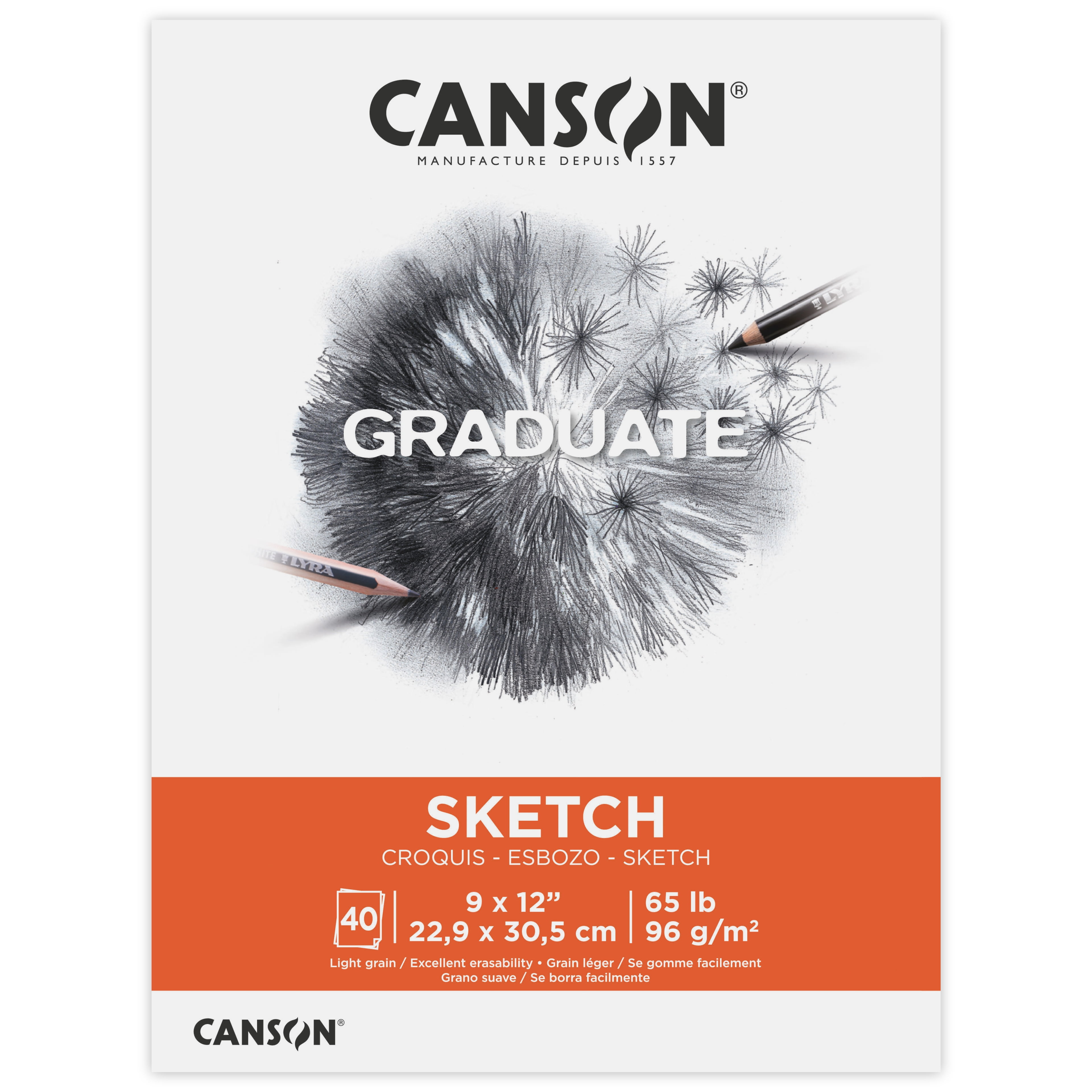 Canson Sketch Paper Pad, Foldover Binding, 65lb 96g, 40 Sheets, 9x12 ...