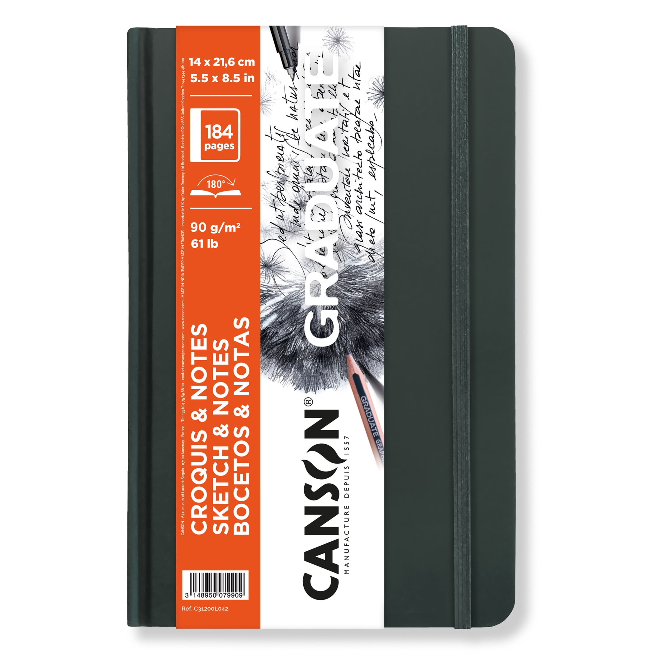 Canson Graduate Sketch & Notes Art Book, Dark Gray, Hard Cover Binding ...
