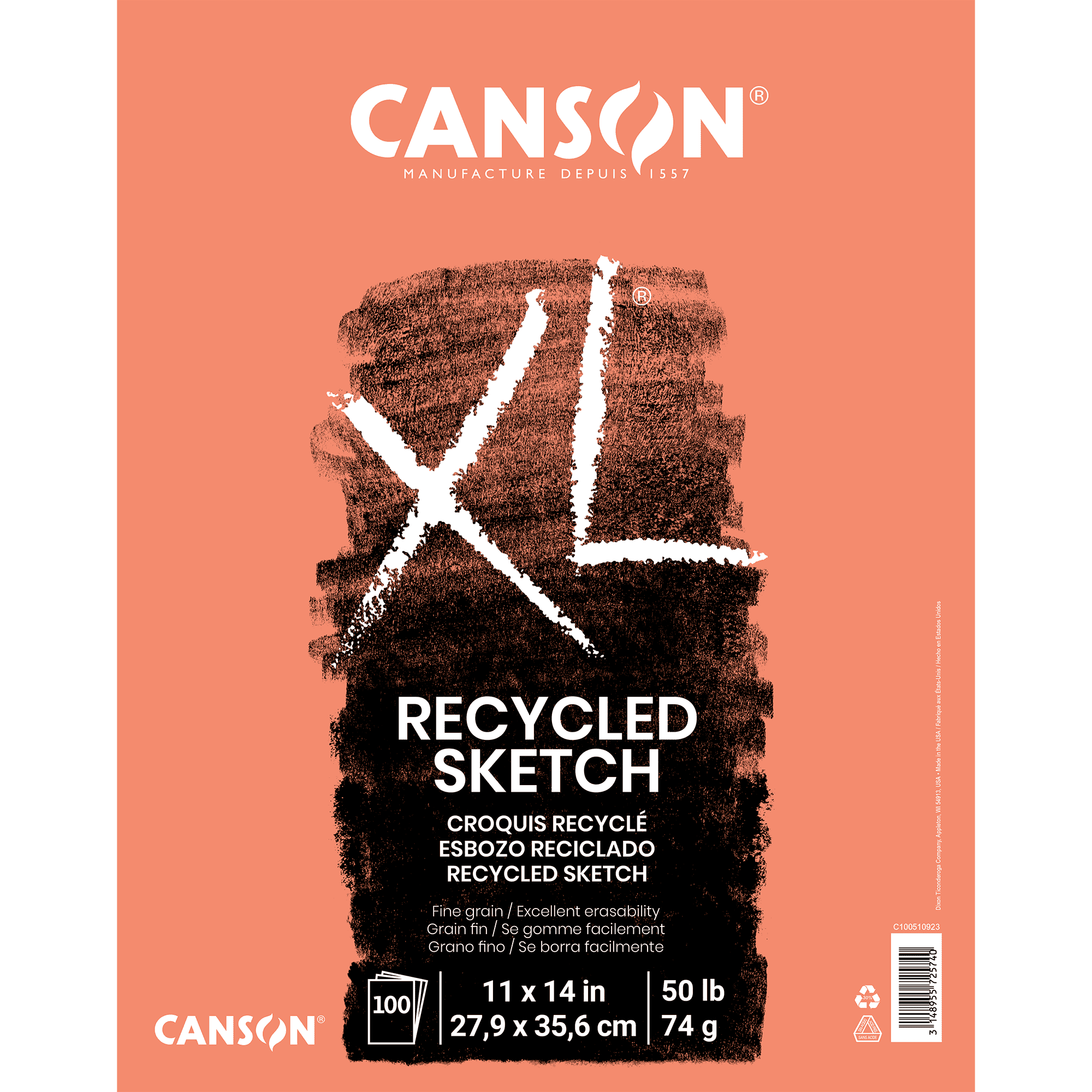 Canson XL Recycled Sketch Pad, 11" x 14" Drawing Paper Fold Over ...