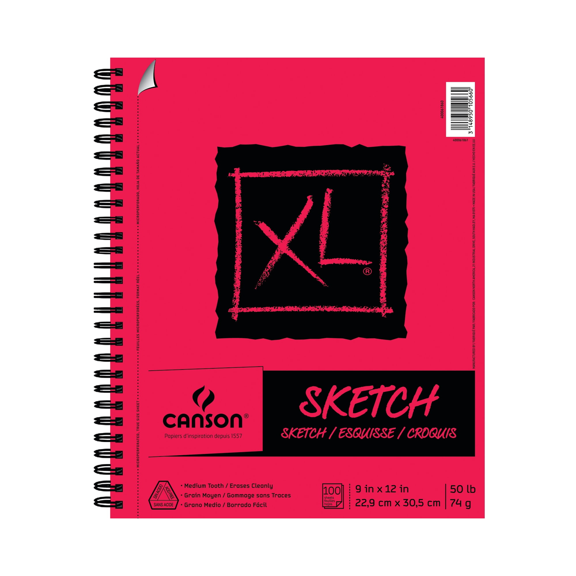 Canson XL Series Sketch Paper Pad, Side Wire Binding, (50lb/74g), 100 ...
