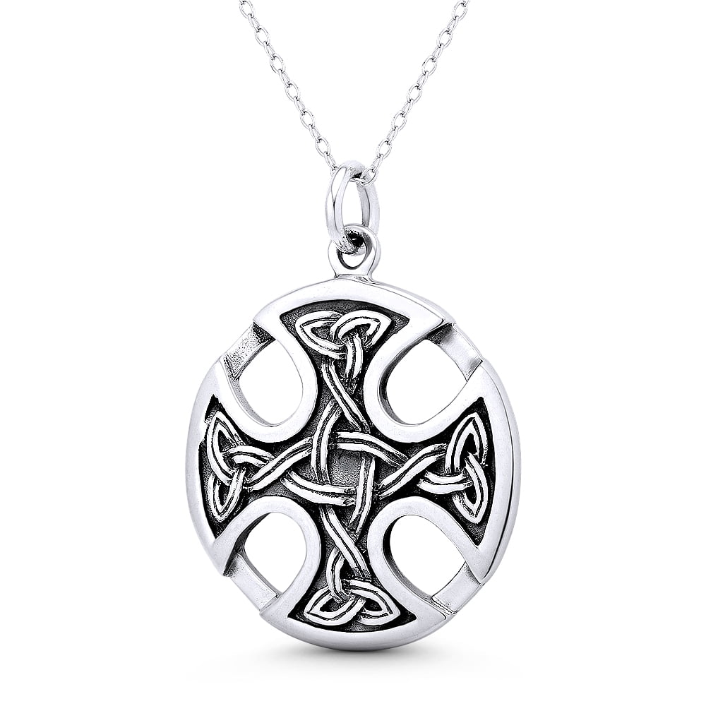 Canterbury Cross w/ Trinity Knot Triquetra Charm 37x27mm (1.5x1.1in) Pendant in Oxidized .925 ...