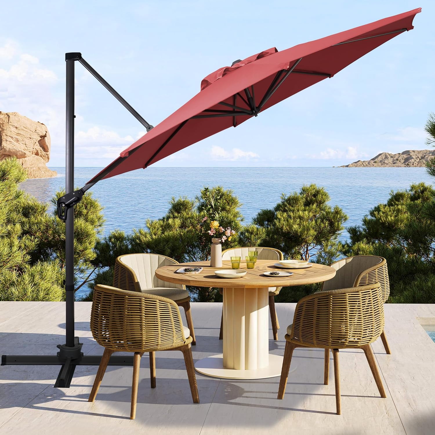 Cantilever Patio Umbrella, 360° Rotation & Integrated Tilting System ...