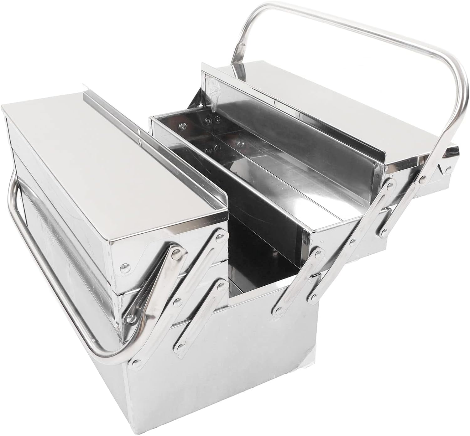 Cantilever Tool Box - Portable Metal Organizer With 3 Level Fold Out ...
