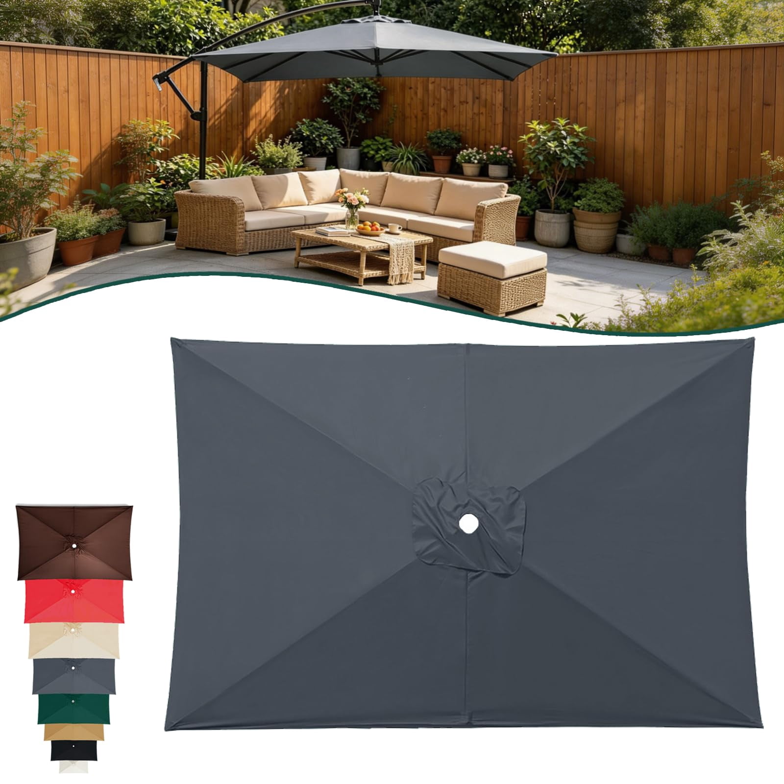 Cantilever Umbrella Replacement Canopy Rectangle-8 Ribs Cantilever ...