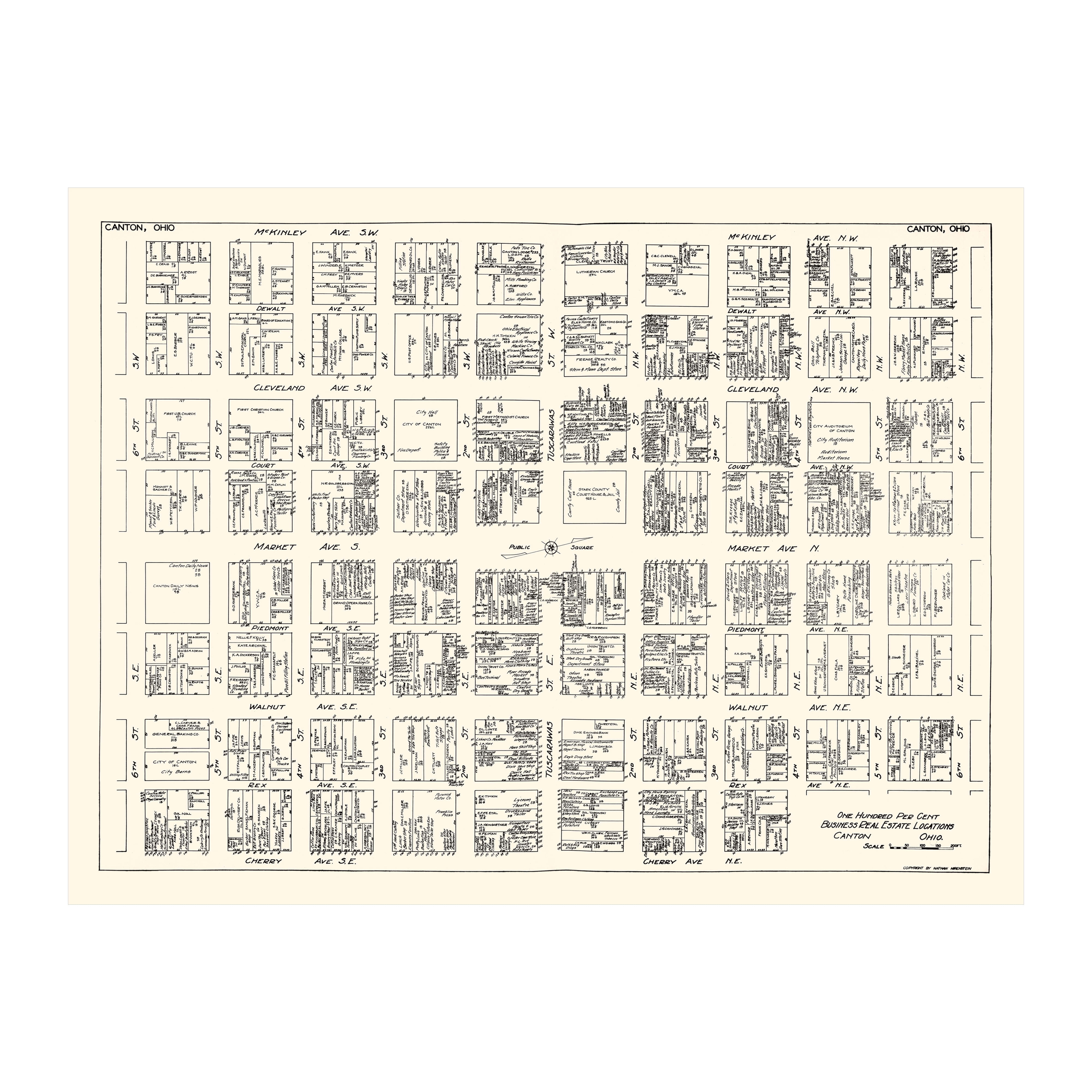 Canton Art, 1929 Vintage Map of Downtown Canton Ohio, OH History Wall ...