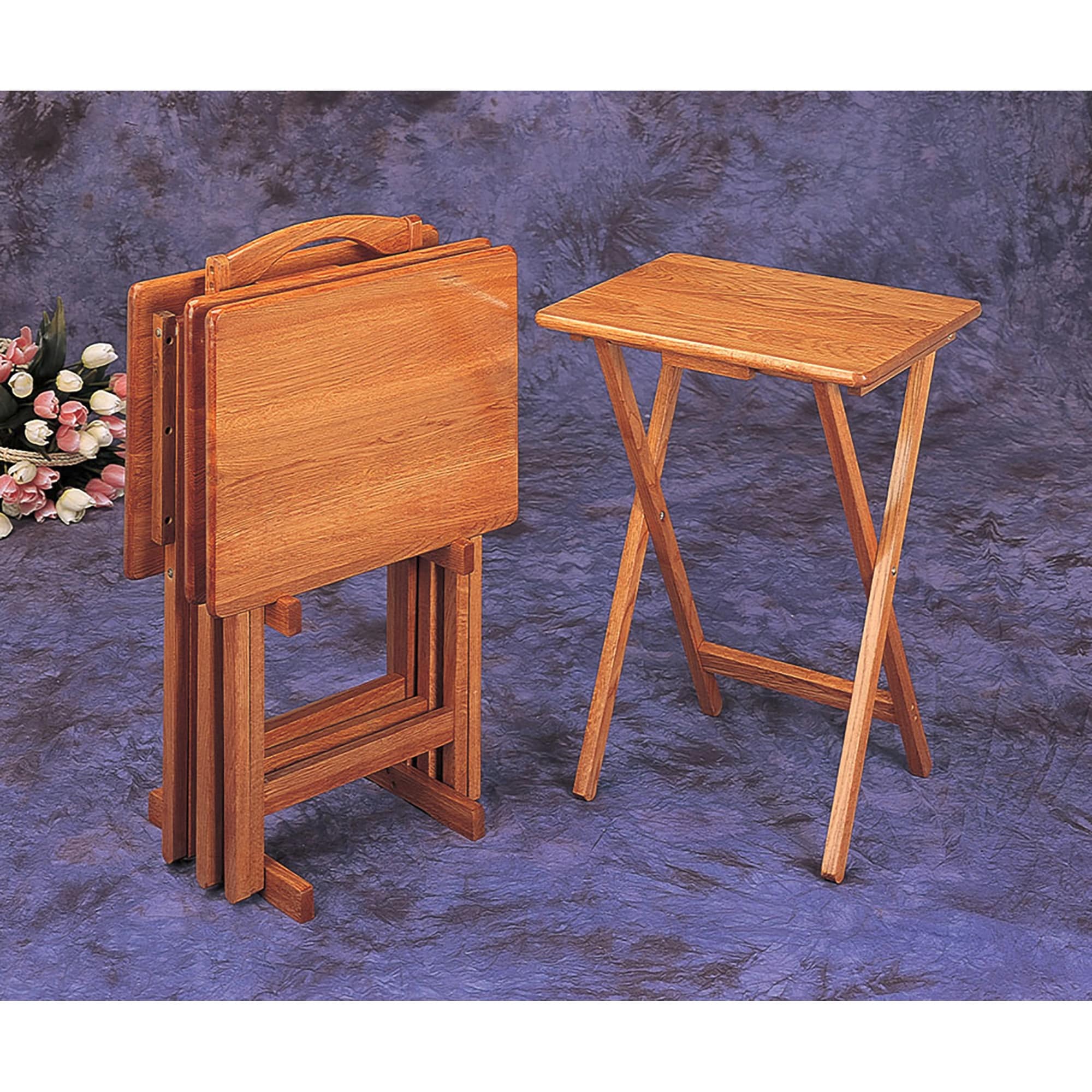 Canton Golden Brown Tray Table Set with Stand - Walmart.com