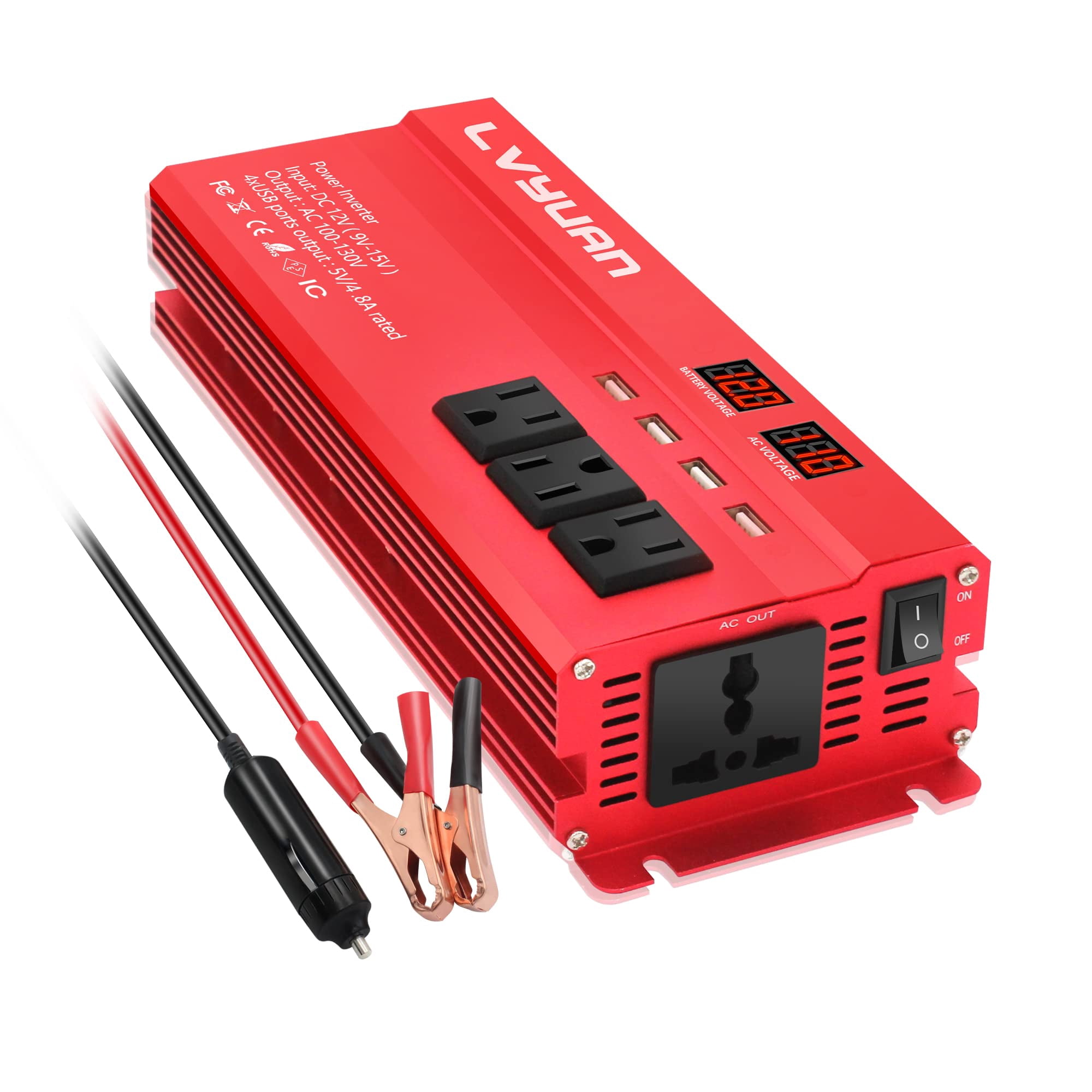 Cantonape 1000W/2000W(Surge) Car Power Inverter DC 12V to 110V/120V AC ...