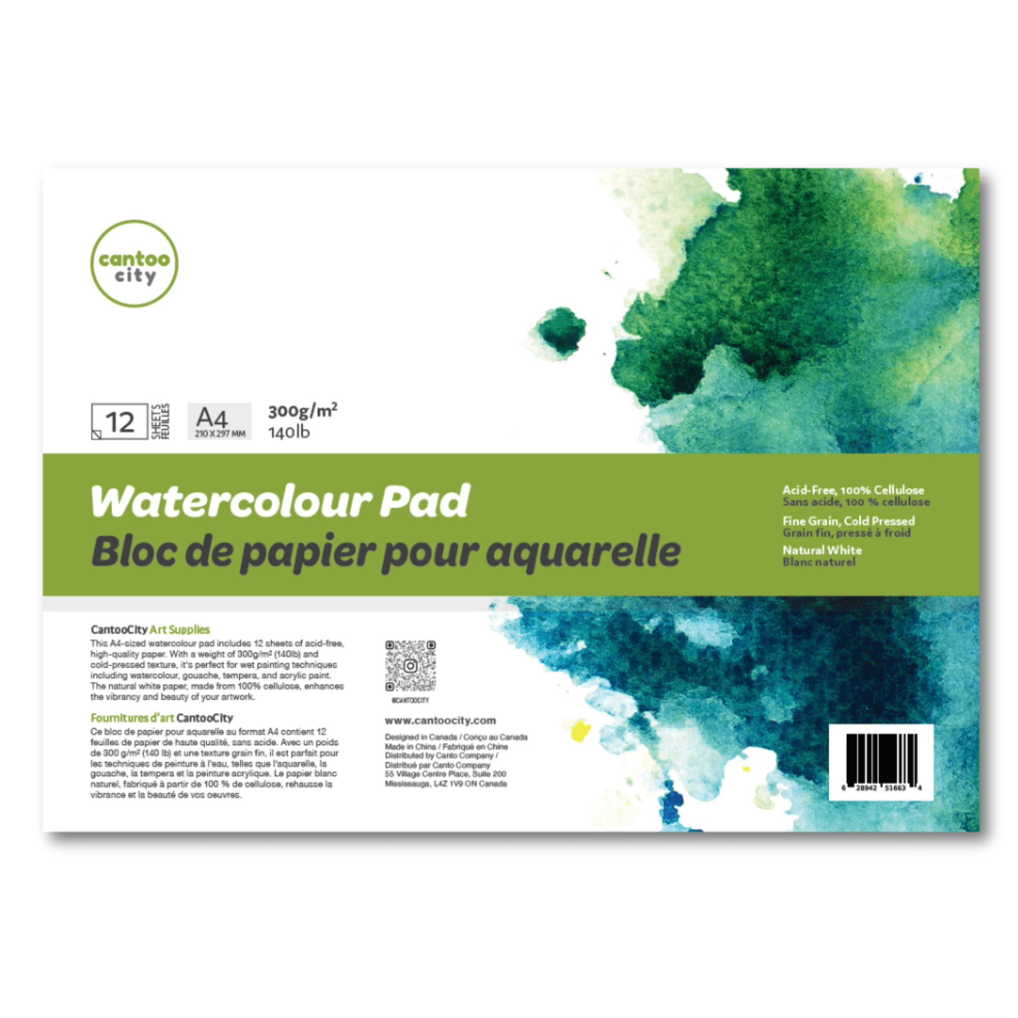 Cantoo City A4 Watercolor Paper Pad, 11.6 x 11.7 in 300g/m² (140 lb ...