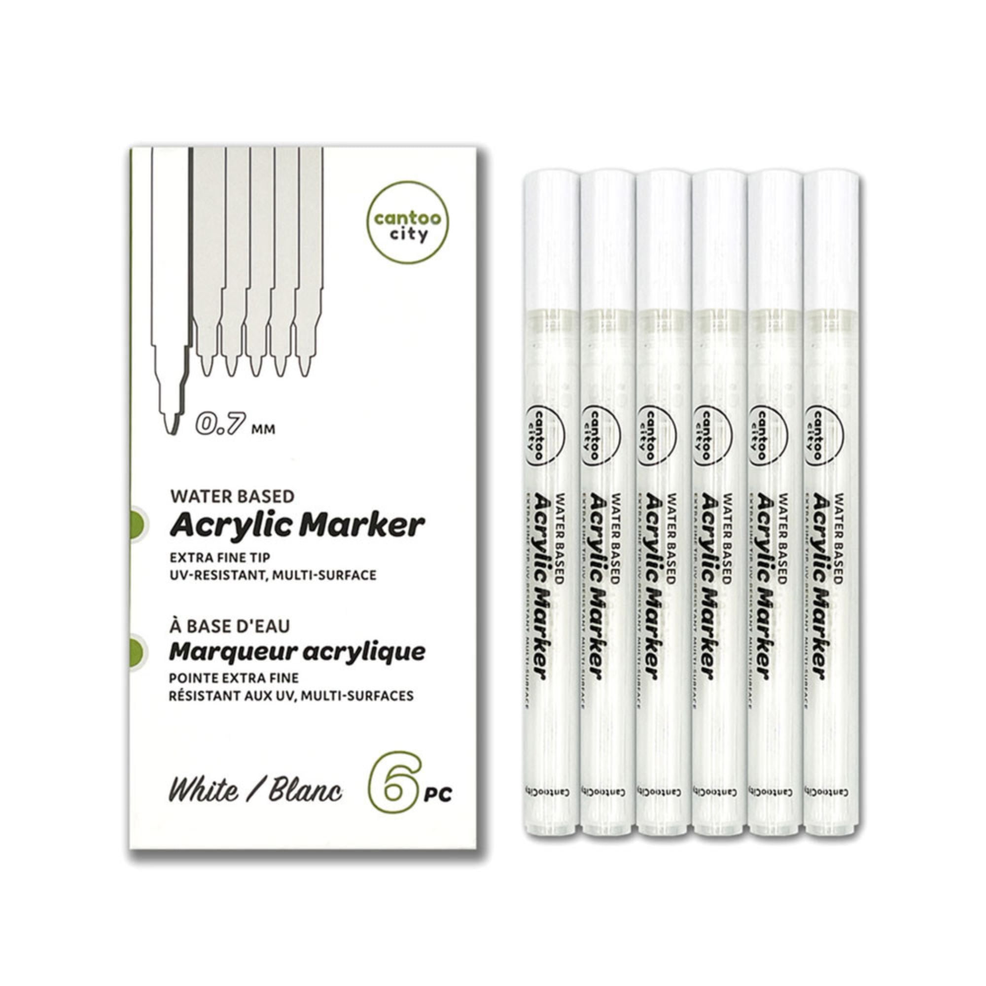 Cantoo City White Paint Pen 6 Pack 0.7mm Extra-Fine Tip Acrylic Markers ...