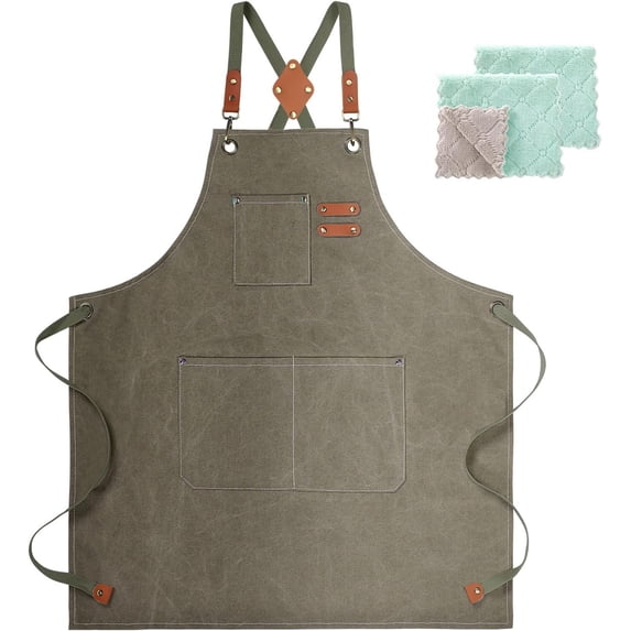 Canvas Apron for Men and Women,Chef Apron With Adjustable Strap and ...