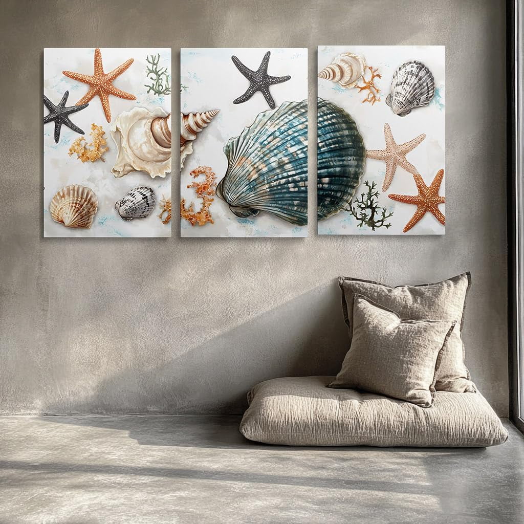 Canvas Art Beach Coastal Decor Shell Starfish Conch Oyster Shells ...