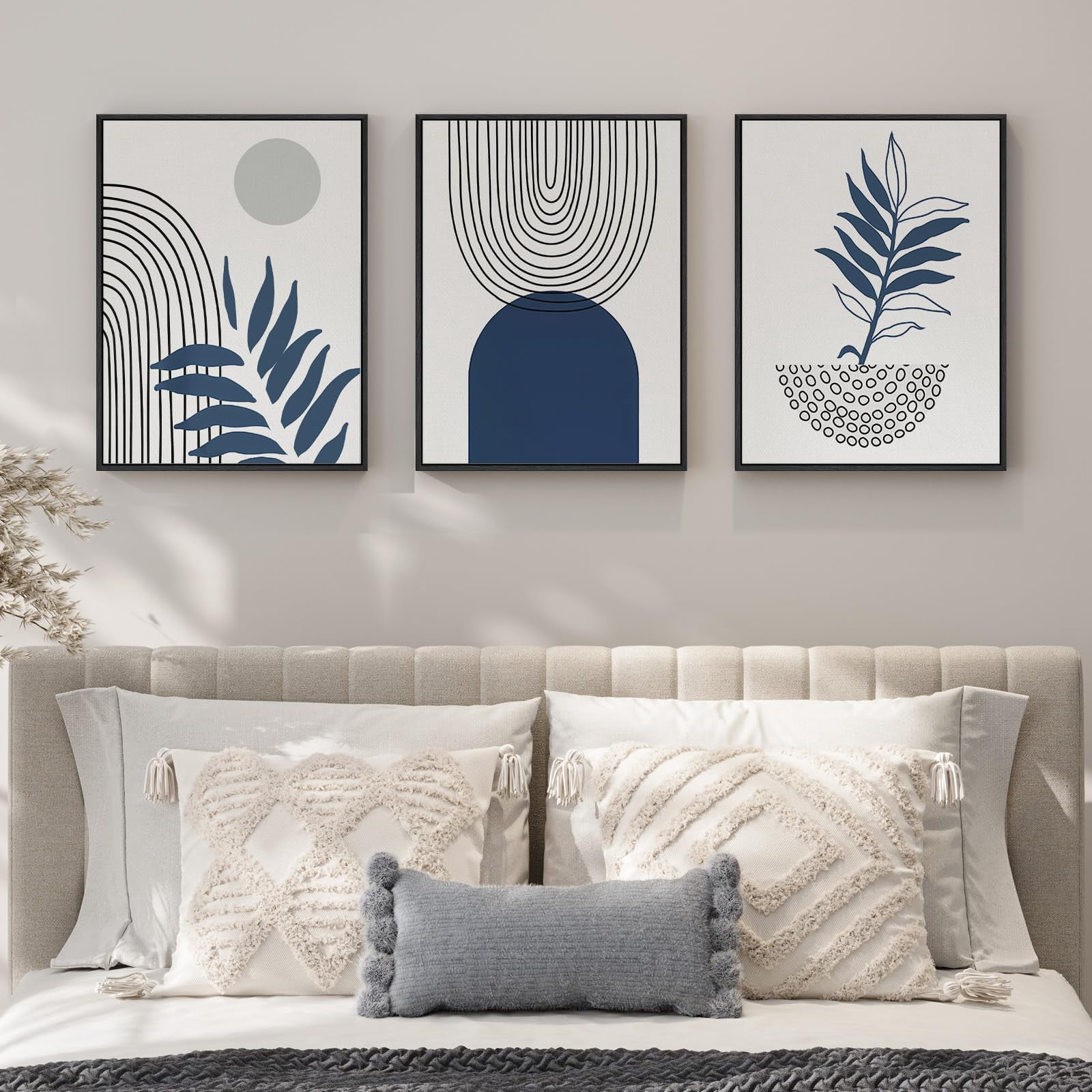 Canvas Art Prints Black and Blue 12" W x 16" H x 3Pcs Botanical Line ...