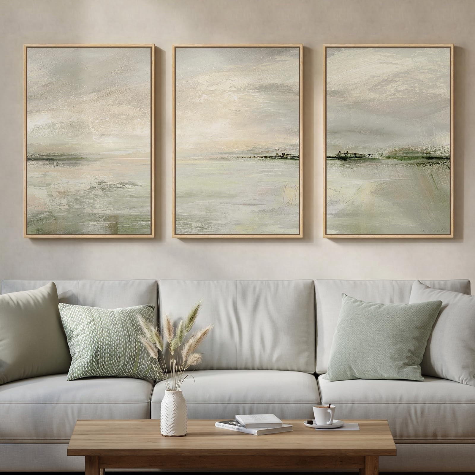 Canvas Art Prints Warm Green 20" W X 30" H X 3pcs Abstract Landscape ...