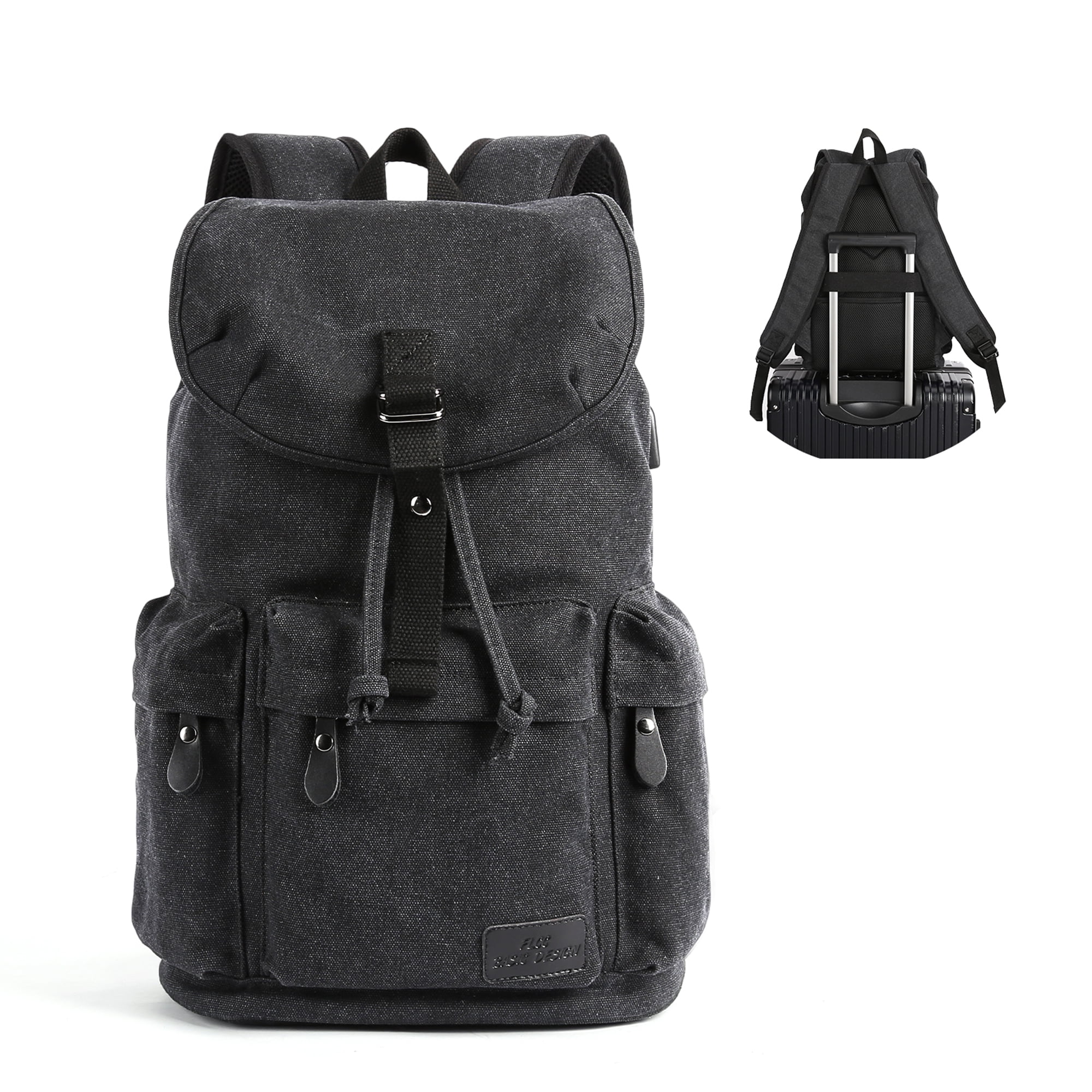 Floless Unisex Vintage Canvas Day Packs Backpack B Dark Grey