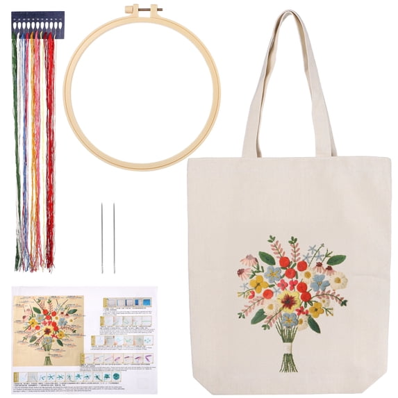 Canvas Bag Embroidery Kit - DIY Floral Tote Embroidery Kit Cross Stitch ...