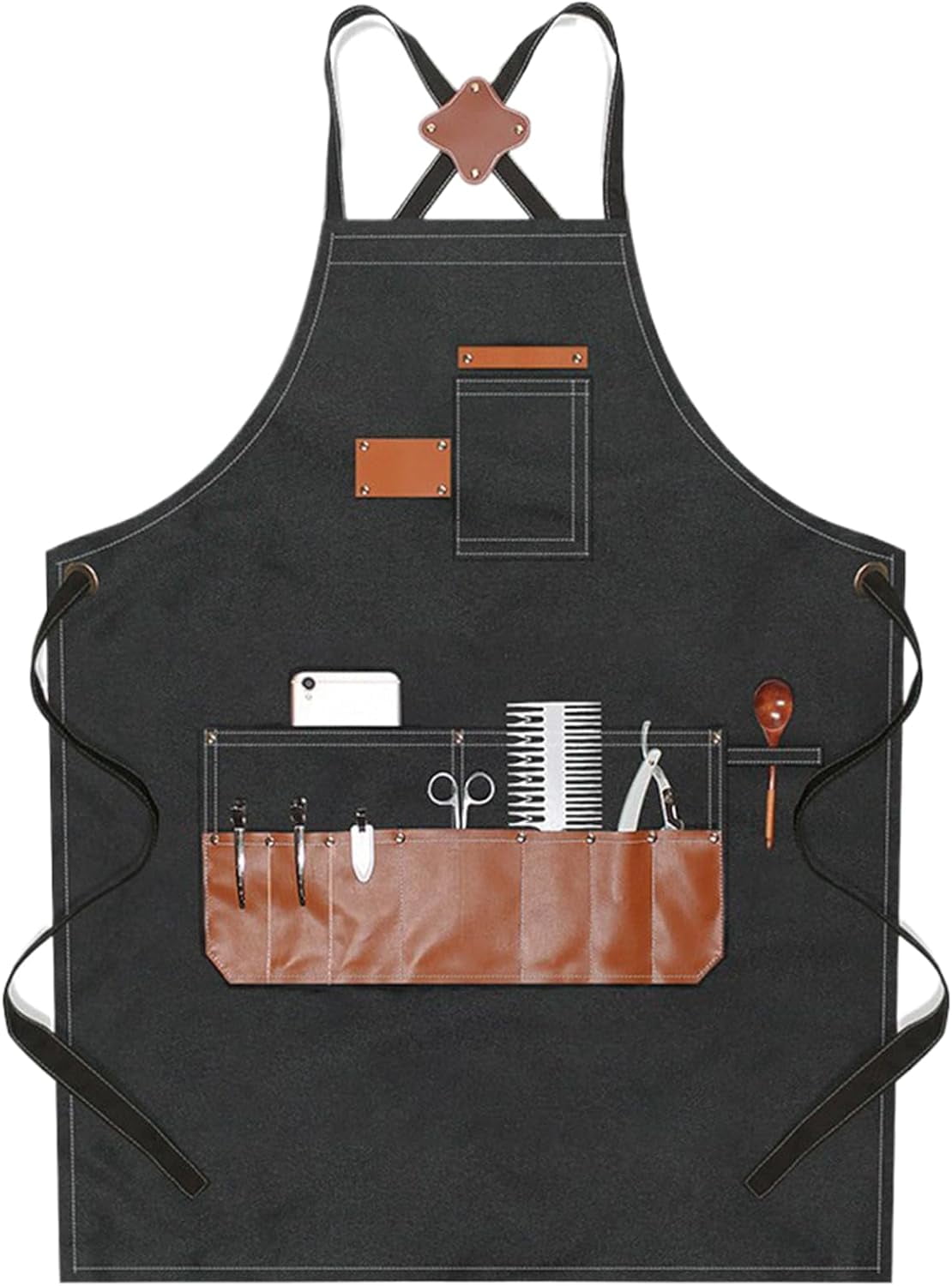 Canvas Barber Aprons with Pockets:Straps Adjustable Cross Back Apron ...