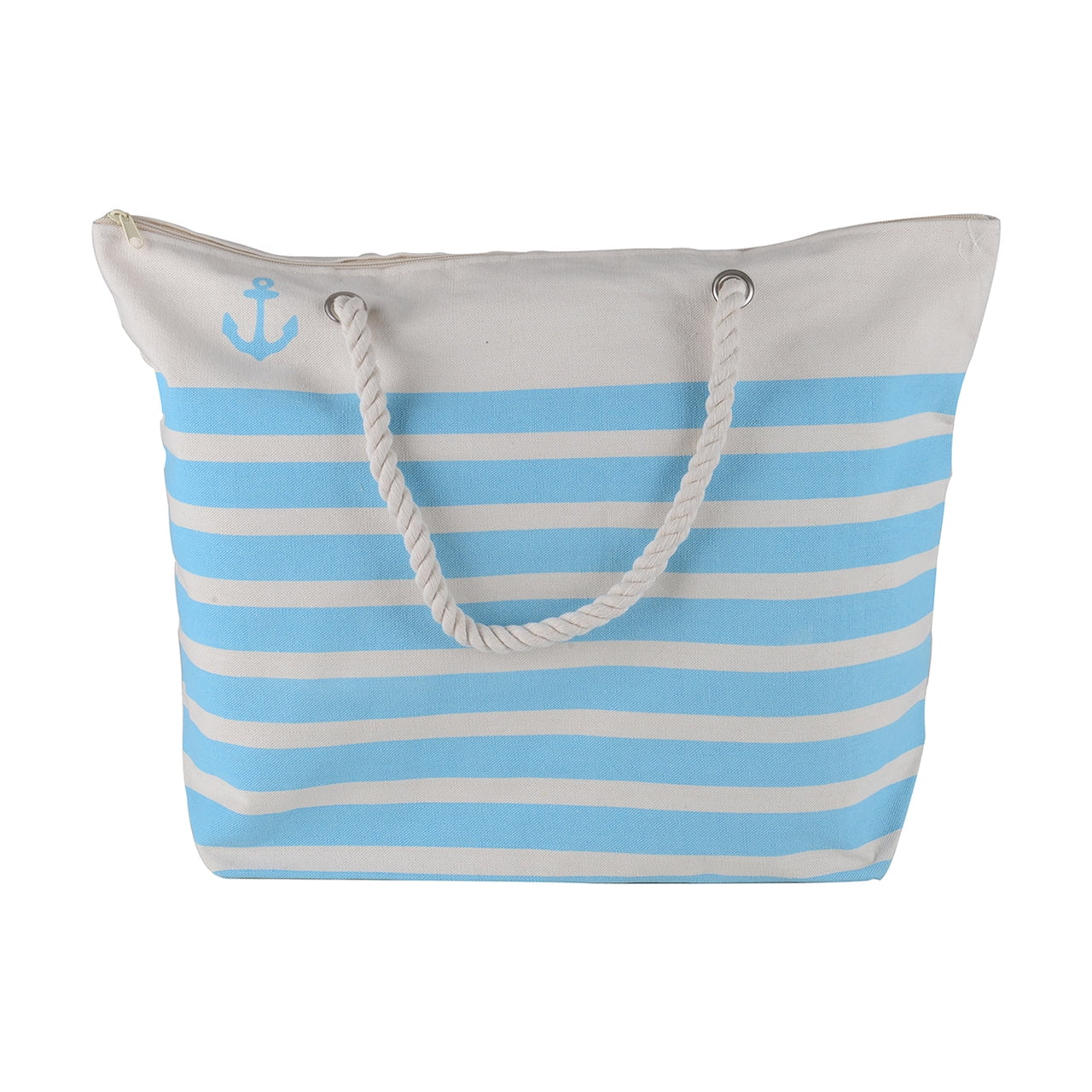 Canvas Beach Tote Bag - Baby Blue Striped - 21 Inch x 15 Inch - Women ...