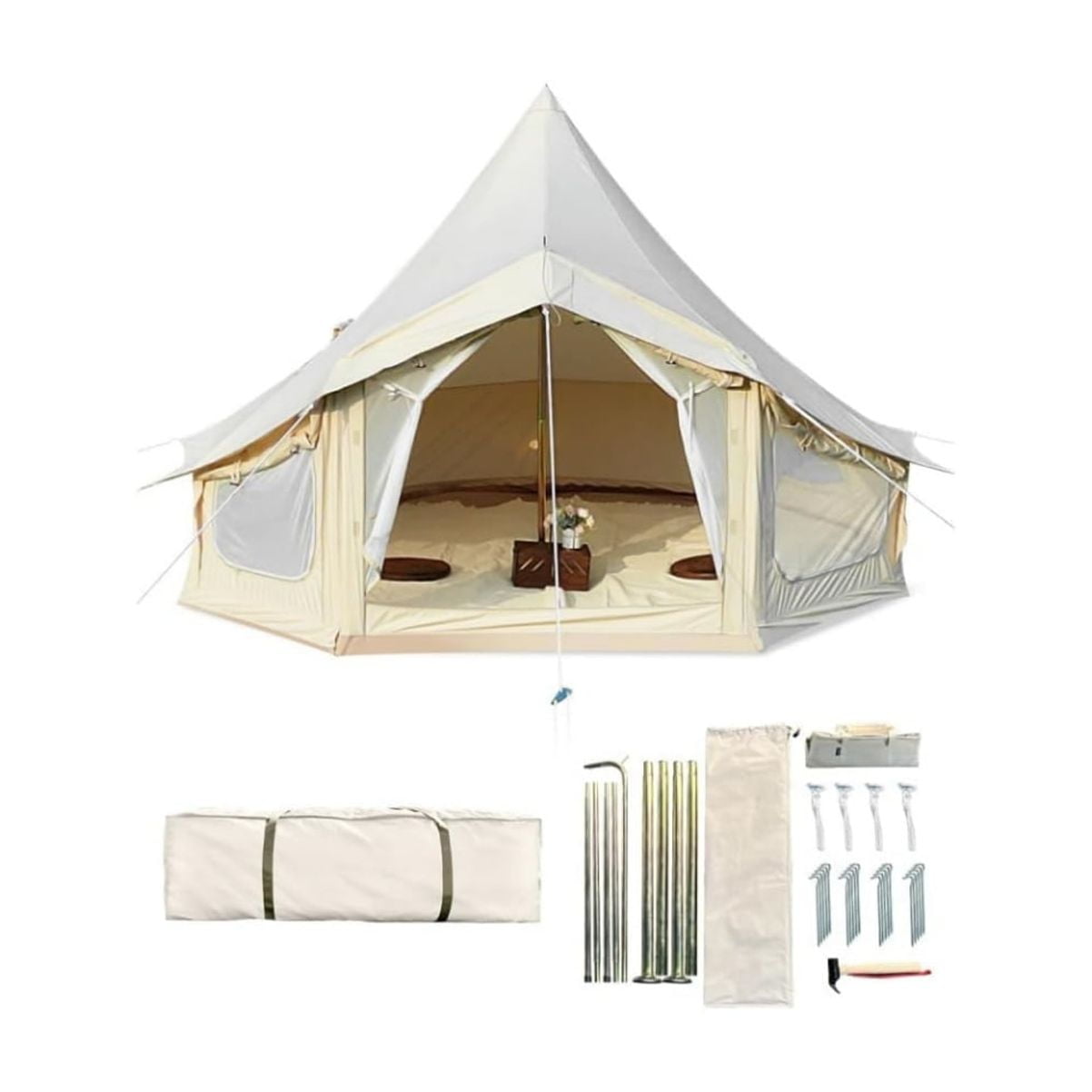 Canvas Bell Tent & Screen House Tent Pop-Up for 2-10 People, Portable ...