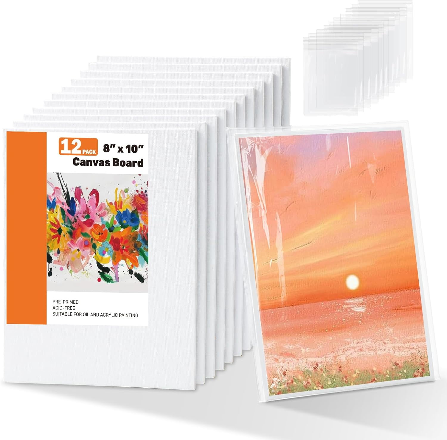 Canvas Boards for Painting 8x10 inch 12 Pack, Canvas Panels with Clear ...