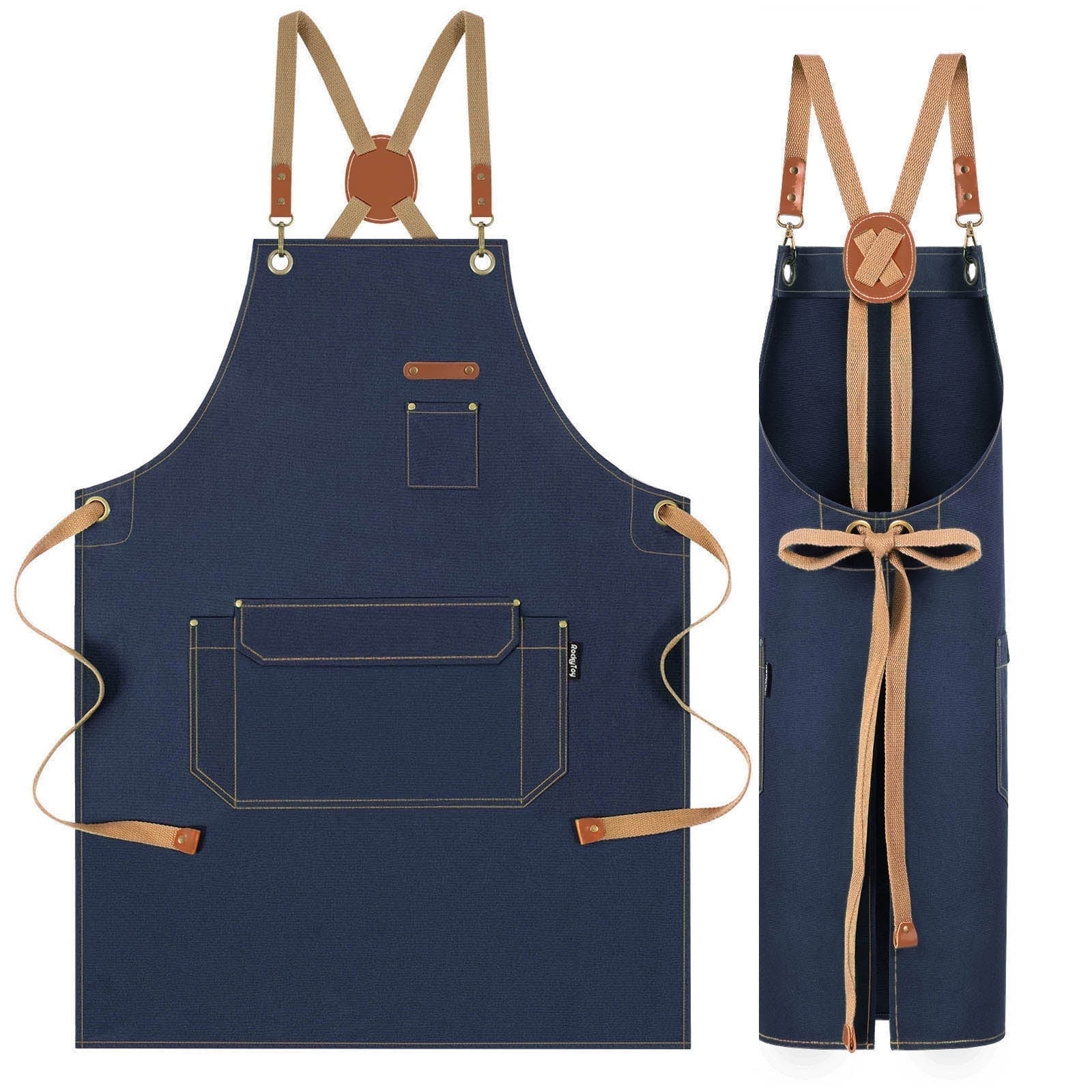 Magimate Blue Canvas Chef Apron, Adjustable, Large Pocket, for Kitchen ...