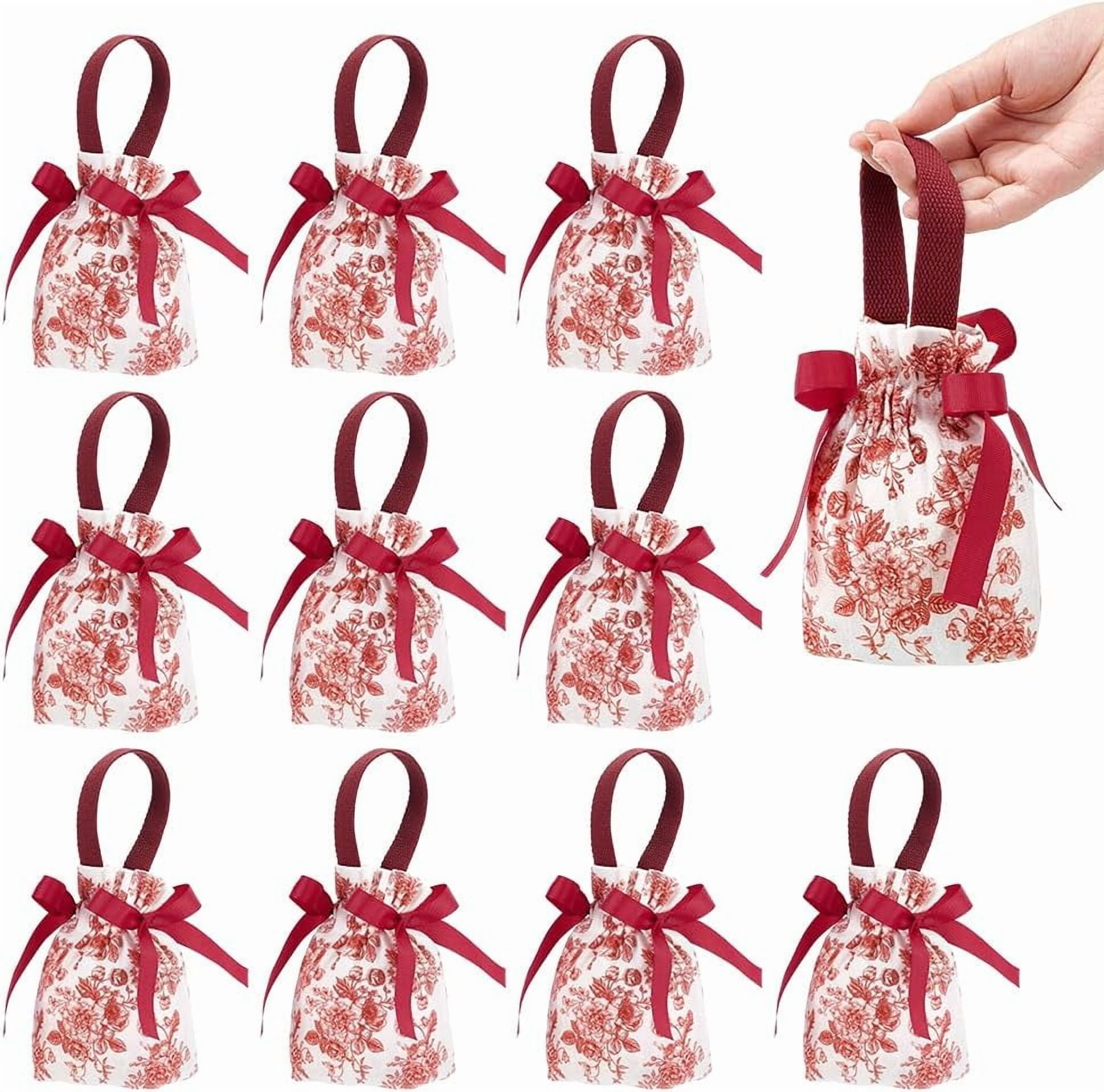 Canvas Cloth Storage Pouches Drawstring Bag with Ribbon Flower Pattern ...