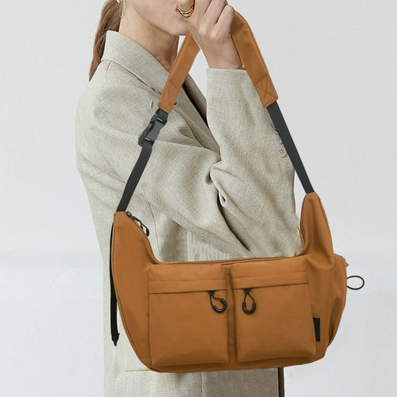 Canvas Crossbody Bag, Brown Korean Style Large Capacity Workwear Tote ...