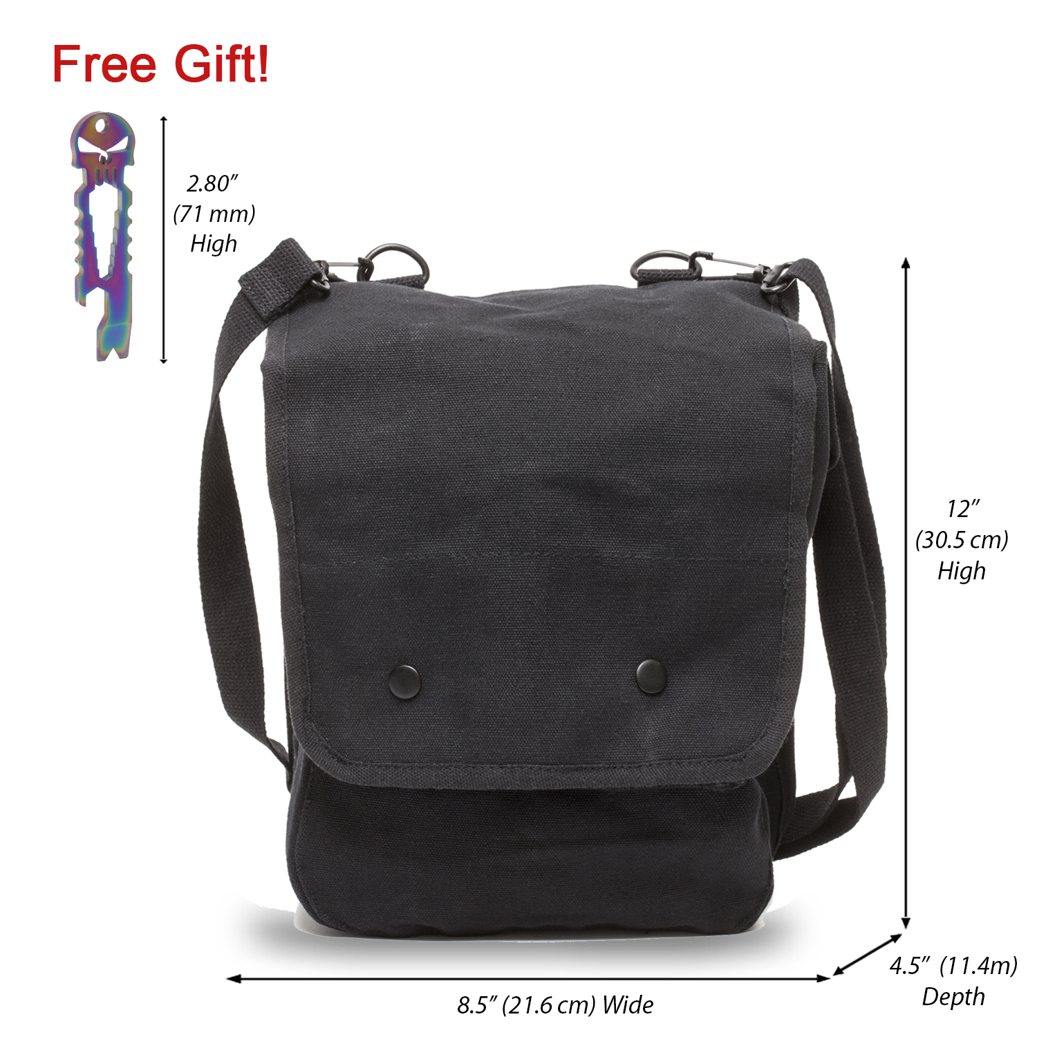 Canvas Crossbody Travel Map Bag, Black with Rainbow FREE Punisher Tool ...